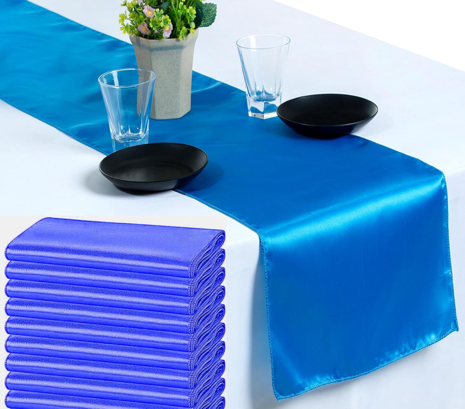 sasyxdc MDS 10 PCS Satin Table Runners 12 x 108 Inch Charmeuse Sateen ...