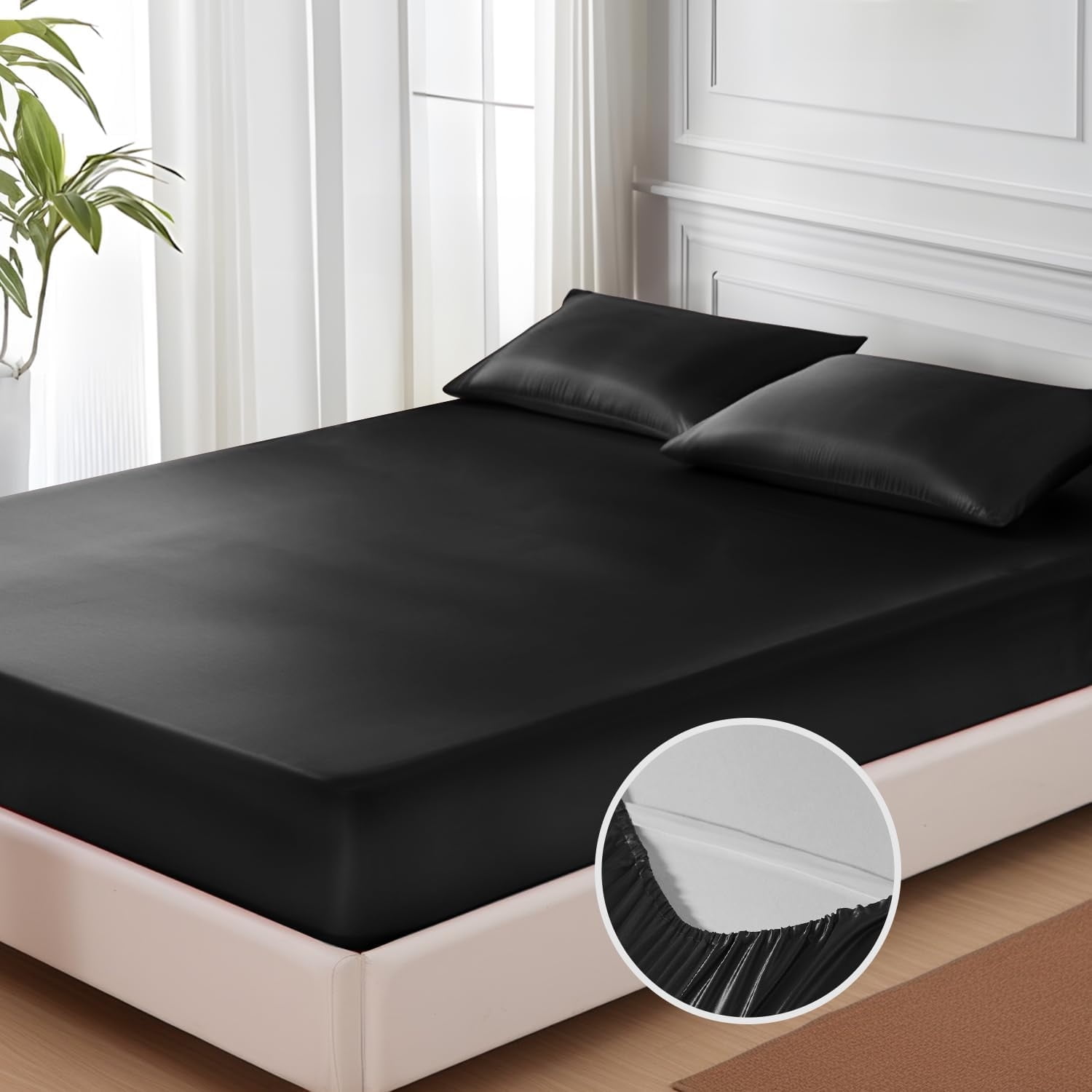 sasyxdc MR&HM Satin Fitted Sheet Queen Size Silky Bottom Sheet with ...