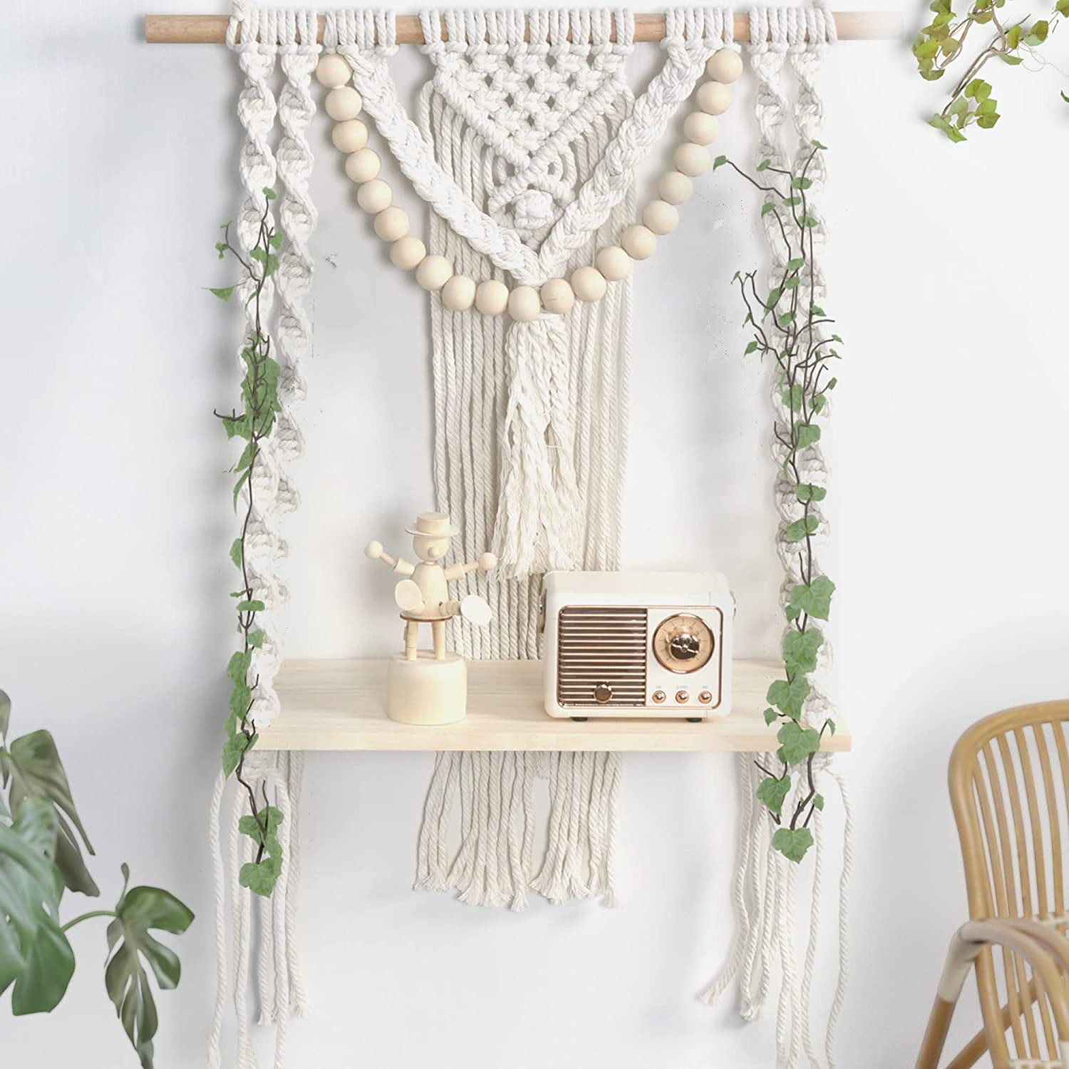 sasyxdc Macrame Shelf Wall Hanging Boho Shelves for Decor Handmade ...