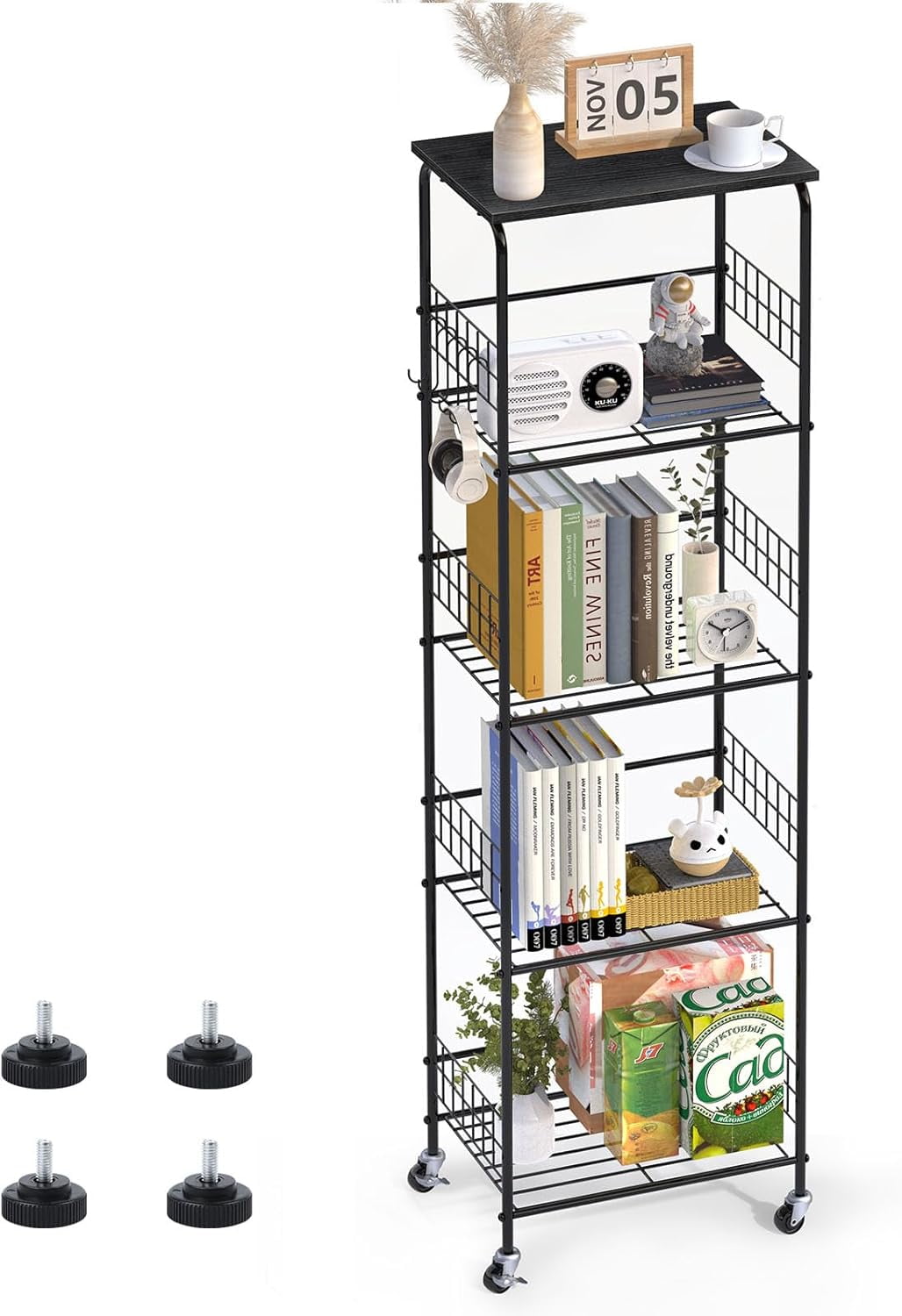 dxynlzq Metal Storage Rack with Wheels 5 Tier Wire Shelving Closet ...