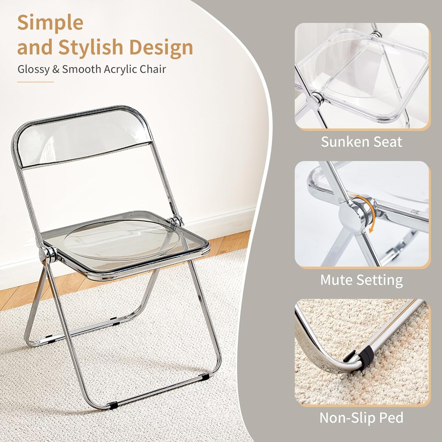 sasyxdc Modern Acrylic Folding Chair Transparent Chairs-Ghost Stackable ...