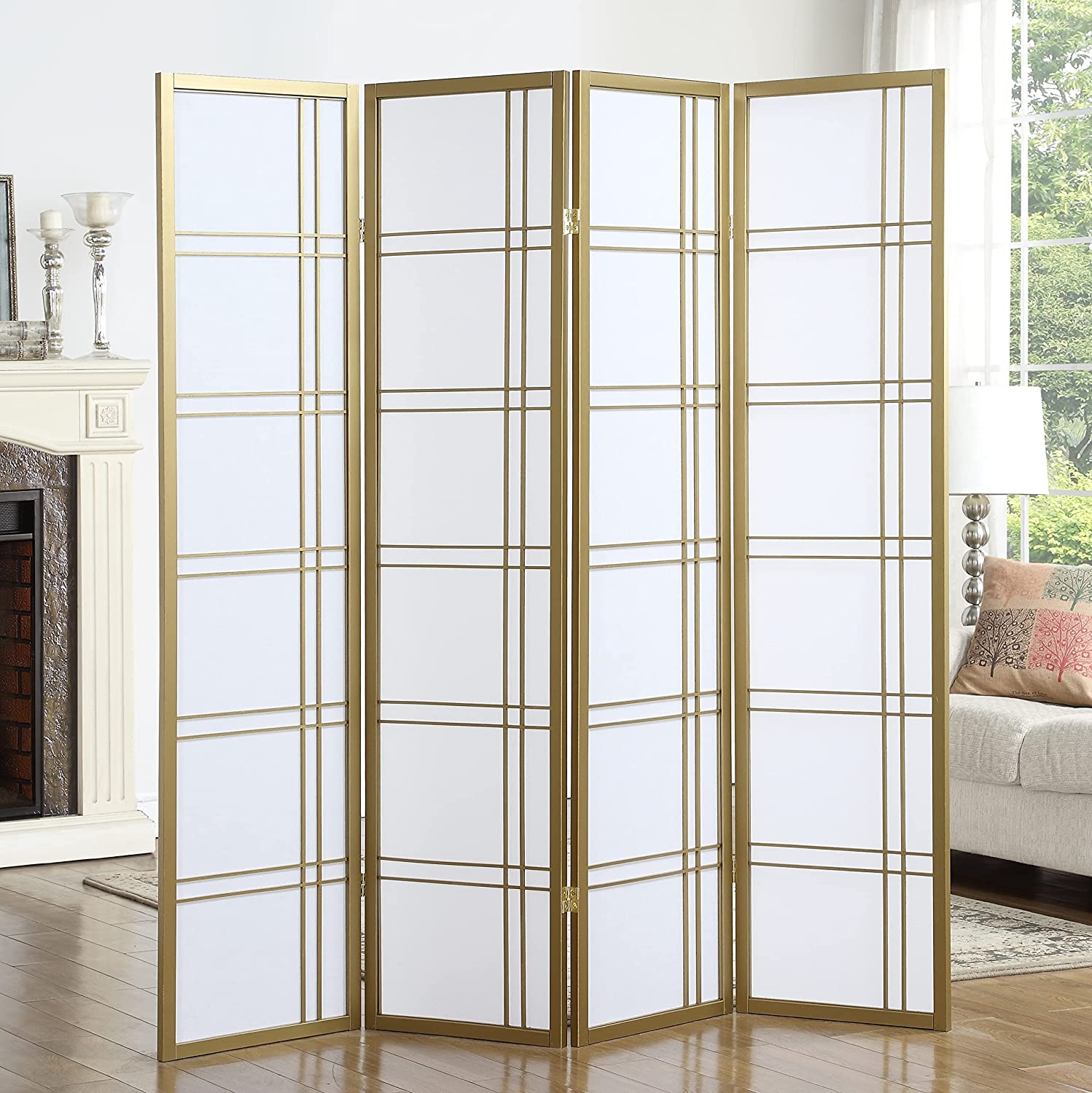 sasyxdc Monta 70"x70" 4-Panel Double Cross Folding Room Divider Gold ...