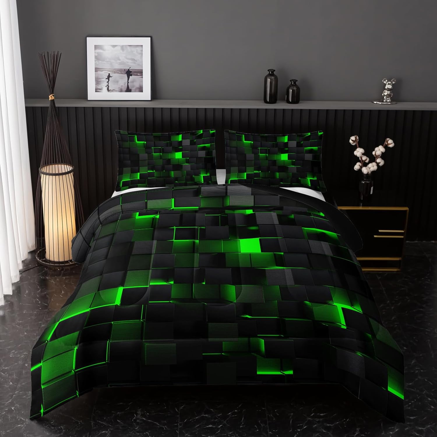 sasyxdc Neon Blue Black Comforter Set Full Geometric Kids Bedding Set 3 ...