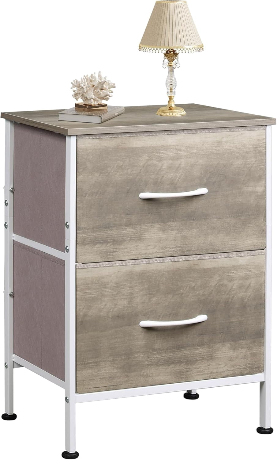sasyxdc Night Stand Greige Nightstand with 2 Fabric Drawers Small ...