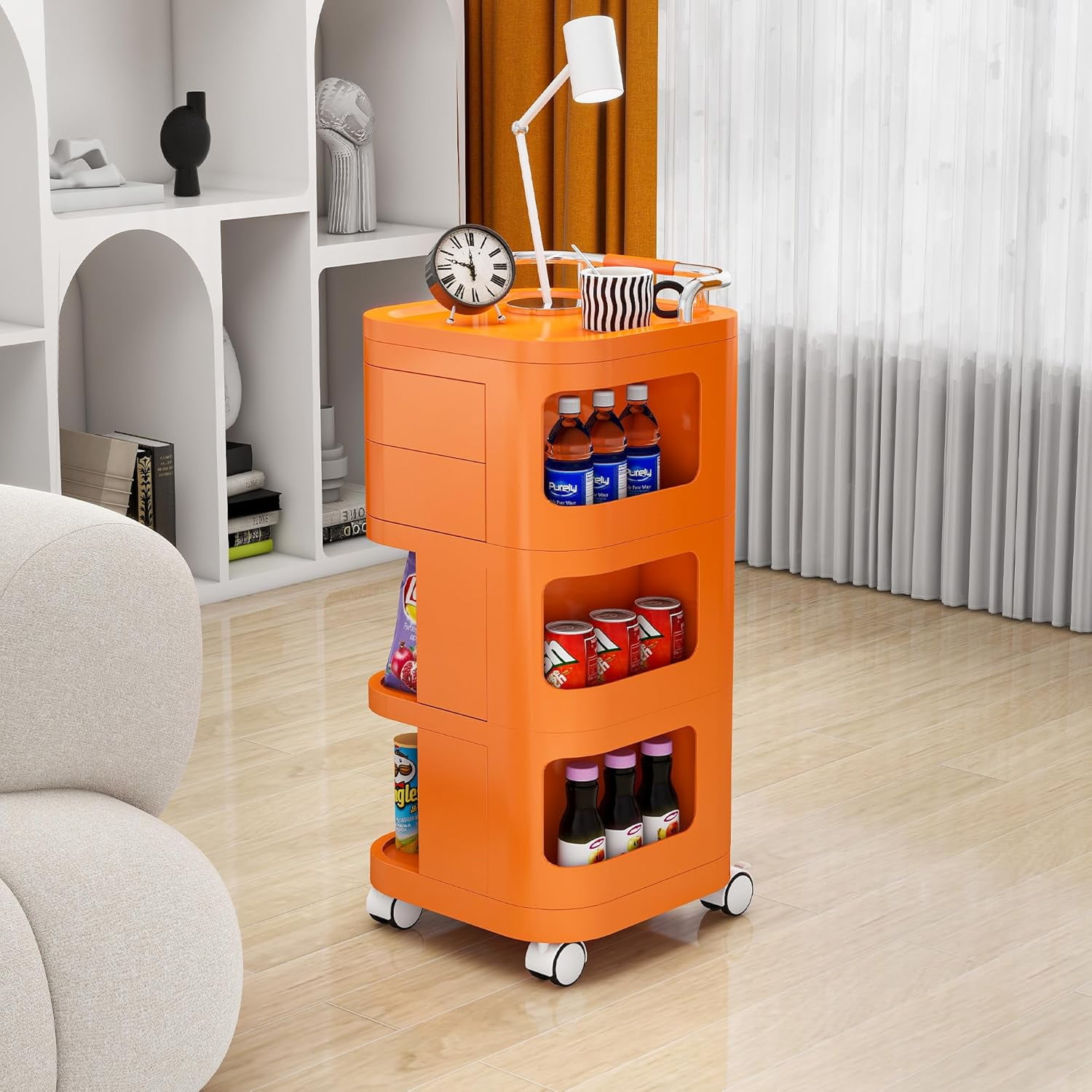 Sasyxdc Nightstand End Sofa Side Bedside Storage Organizer Cart with ...