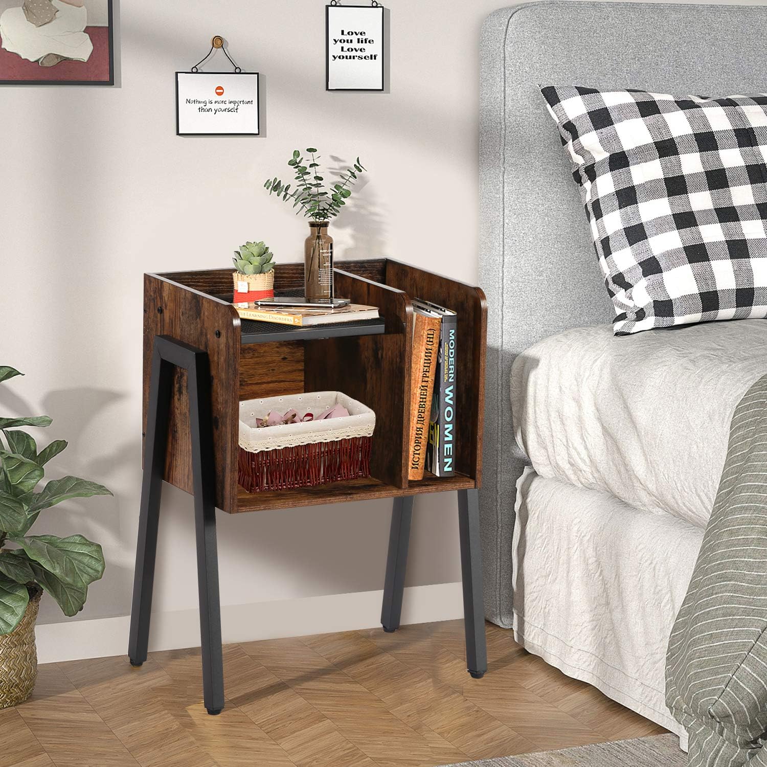 sasyxdc Nightstand Industrial Side End Table/Stackable Accent with 2 ...