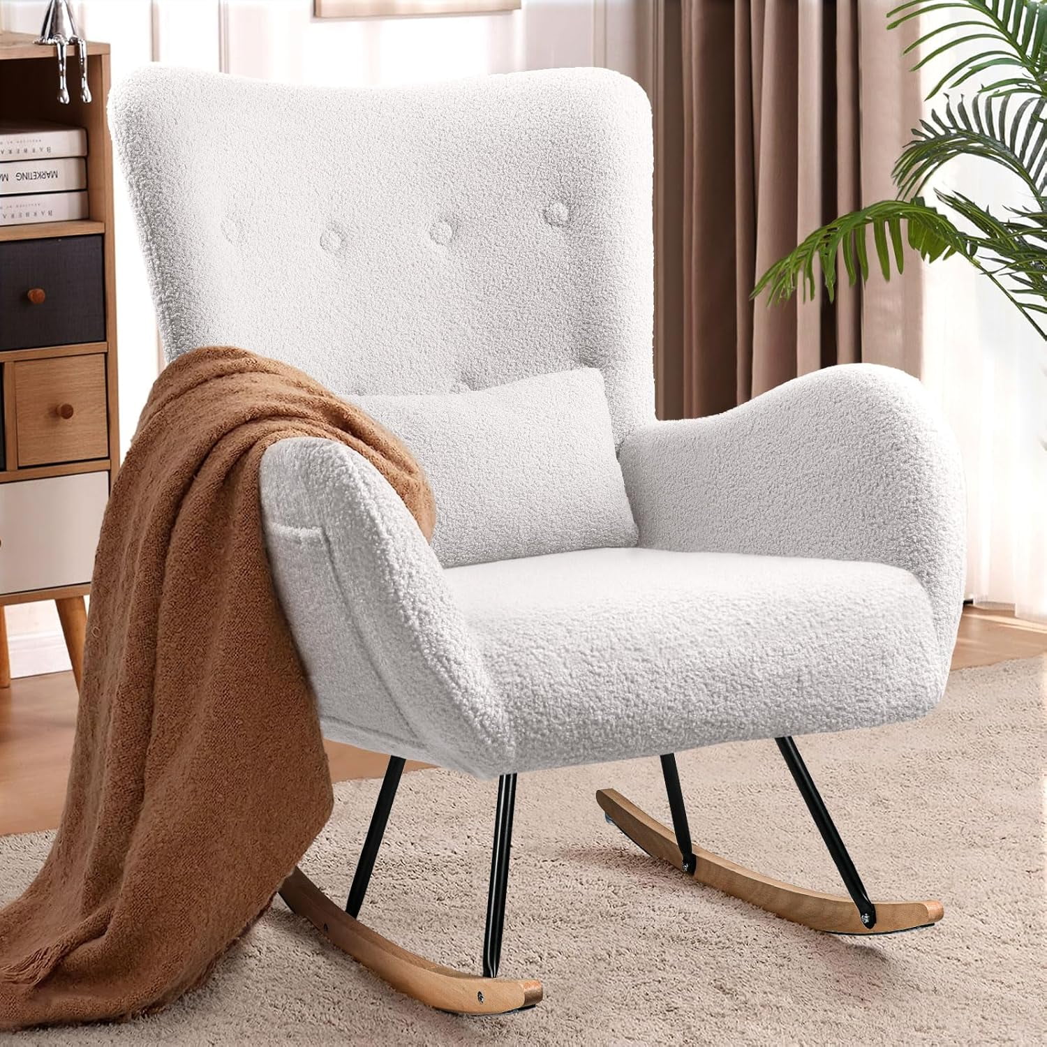 sasyxdc Rocking Chair Nursery Teddy Upholstered Rocking Chair Indoor ...