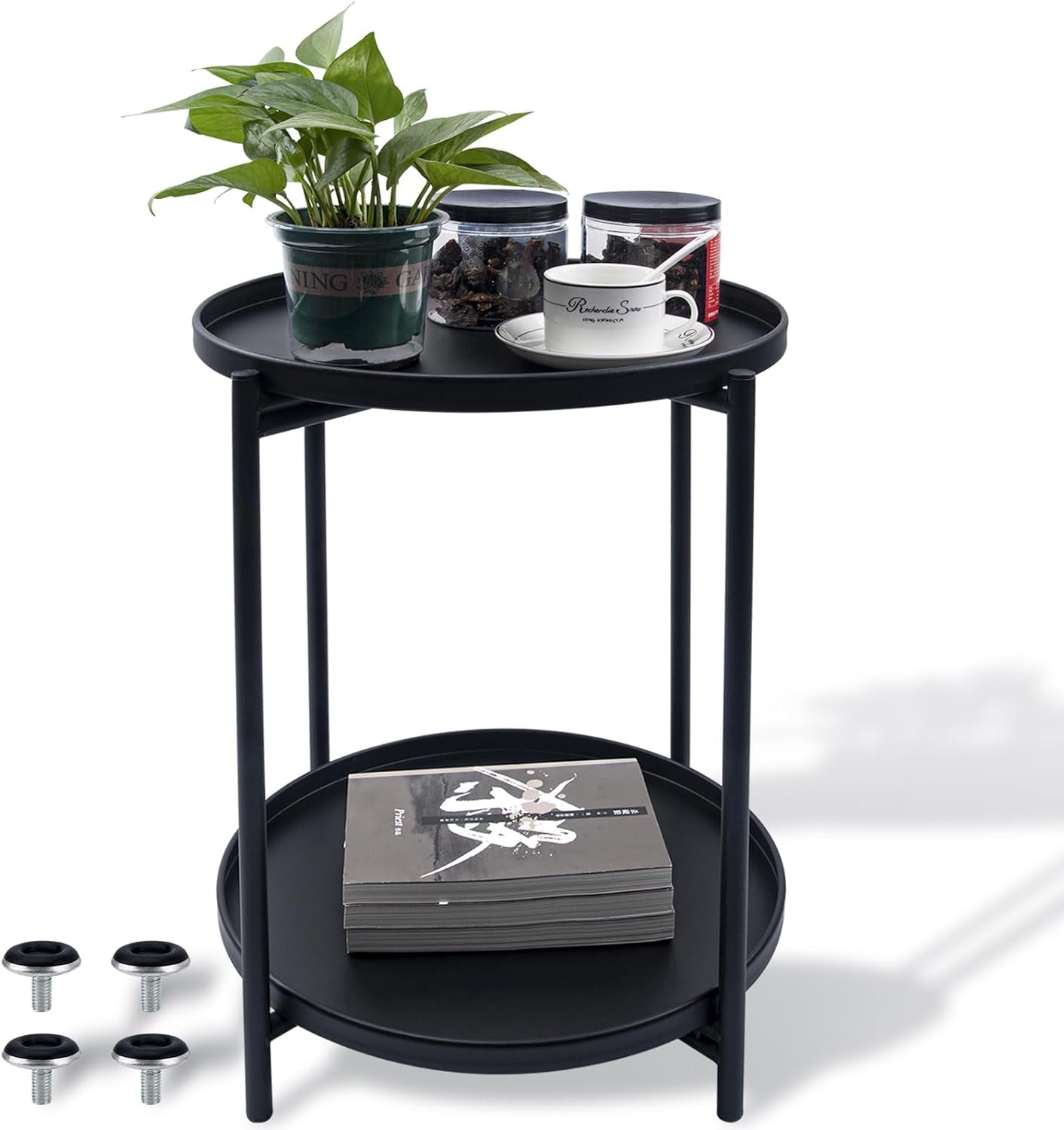 sasyxdc Round Side Table 2-Tier Small Round Table Round end Table ...
