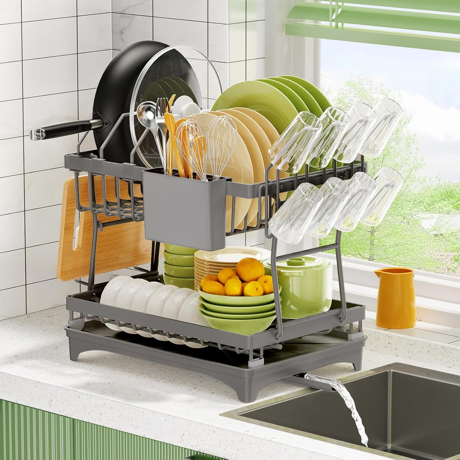 sasyxdc Rustproof Stainless Steel Dish Drying Rack 2 Tier Large Dish ...