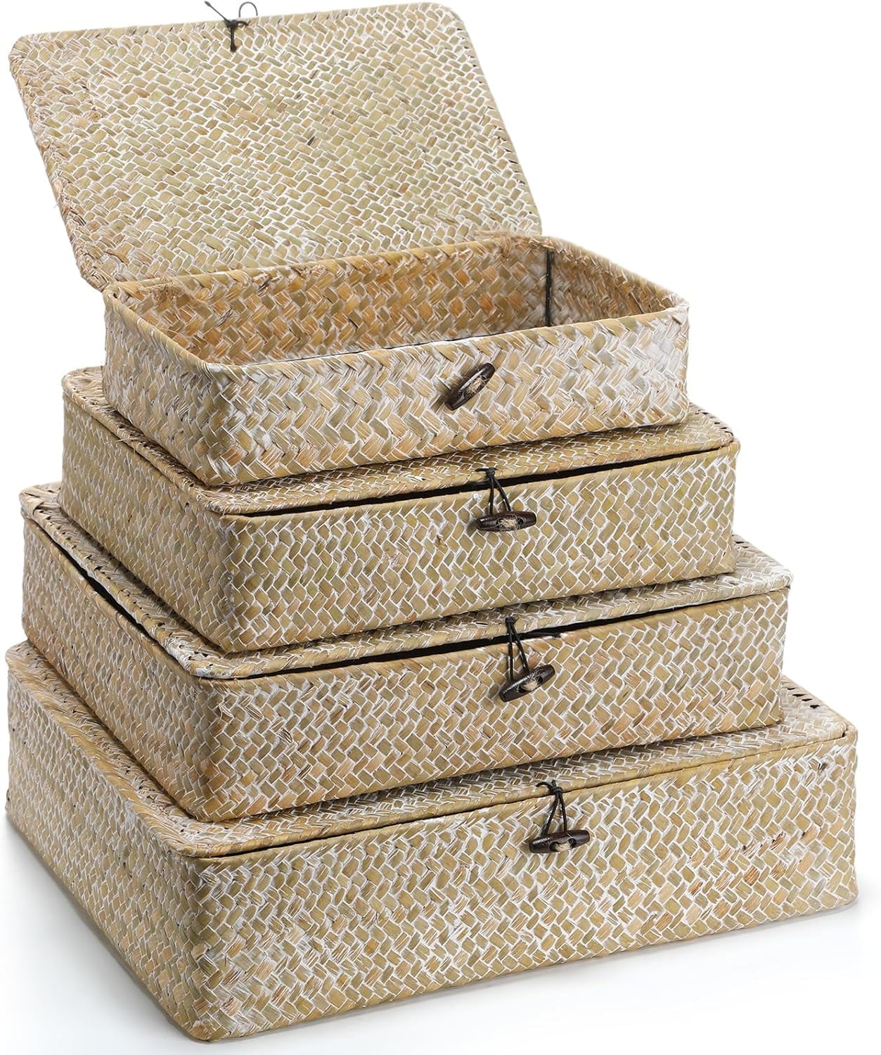 sasyxdc Seagrass Basket with Lid Wicker Storage Basket Decorative ...