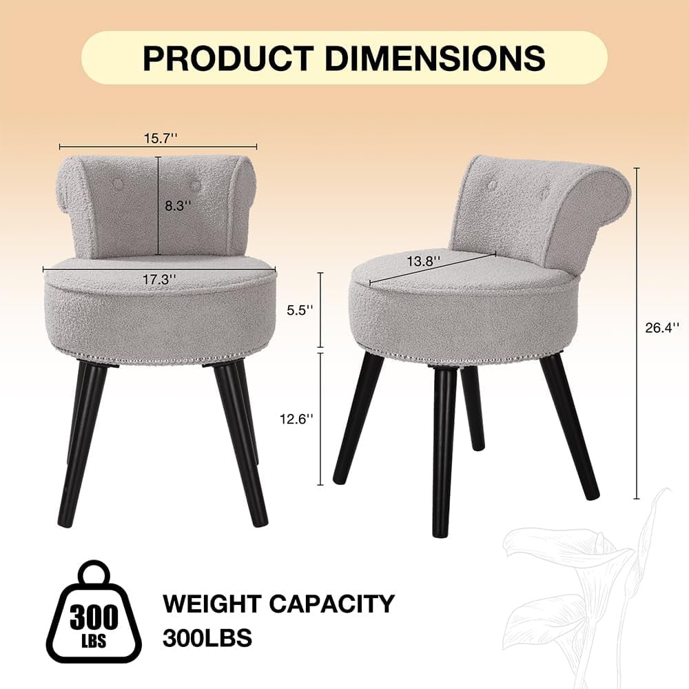 sasyxdc Sherpa Vanity Chair with Back for Bedroom - Tufted Upholstered ...
