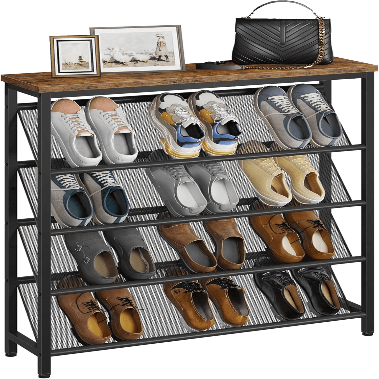 sasyxdc Shoe Rack 5-Tier Slanted Shoe Storage Shelf Narrow Shoe Rack ...