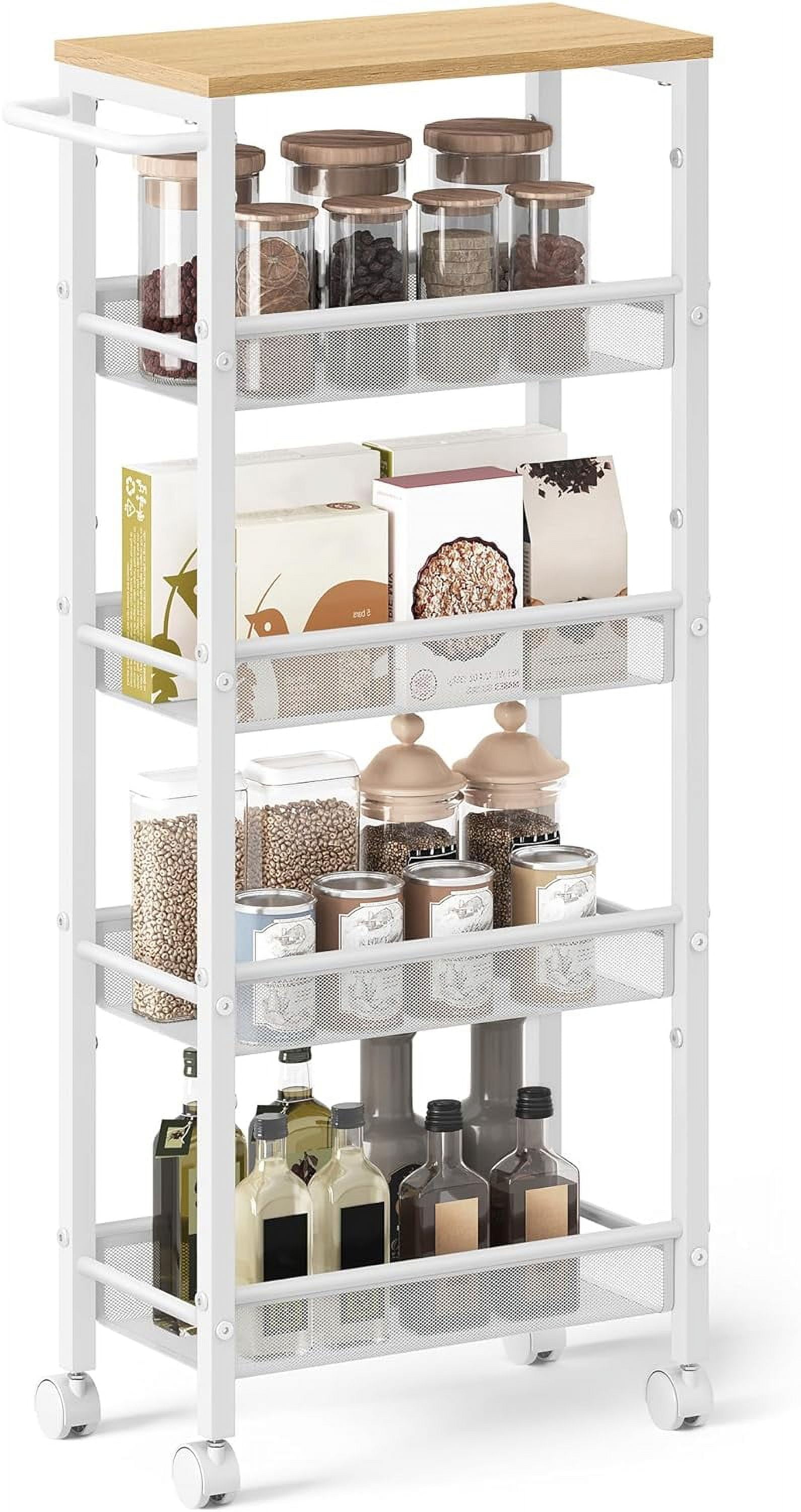 sasyxdc Slim Rolling Cart 4-Tier Storage Cart Narrow Cart with Handle 5 ...