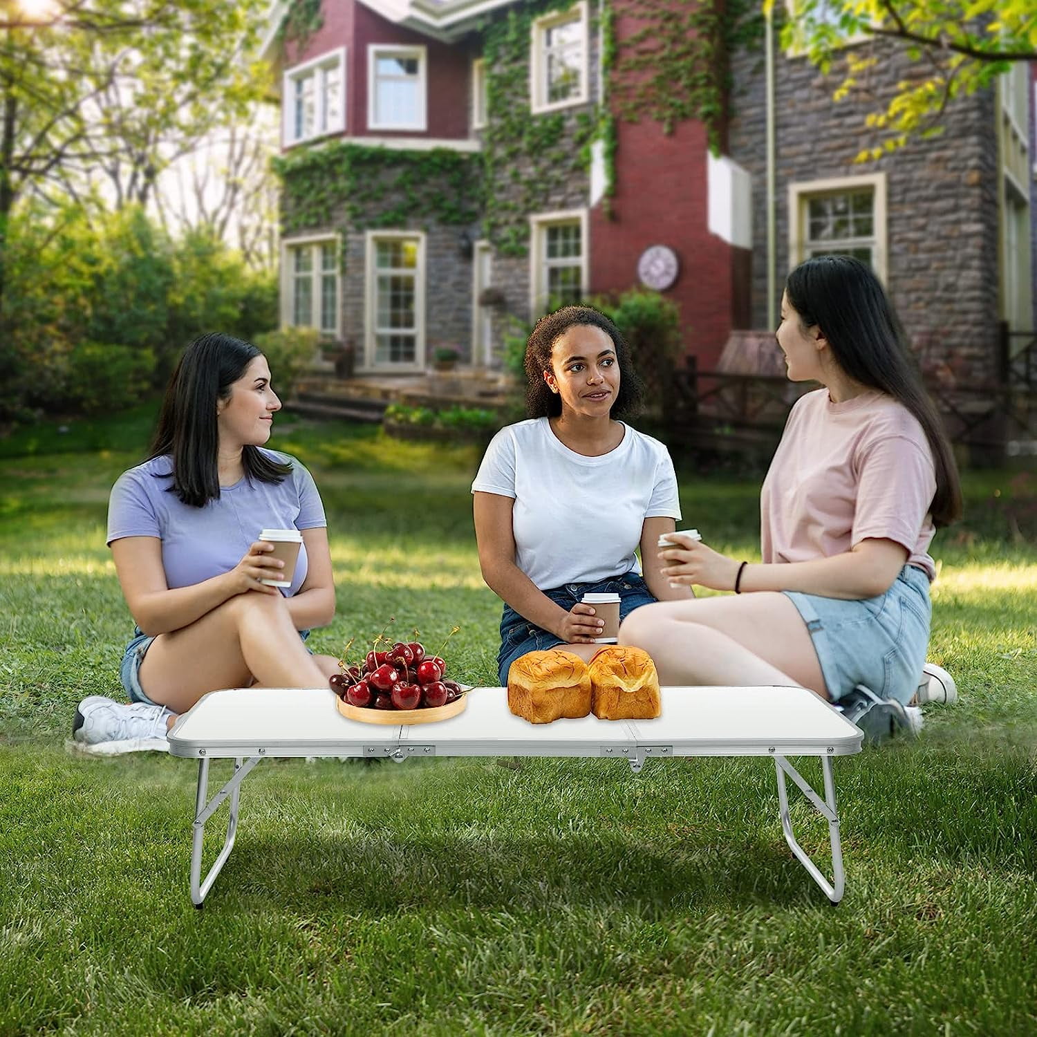 sasyxdc Small Camping Table 3FT Folding Picnic Table Foldable Low Camp ...