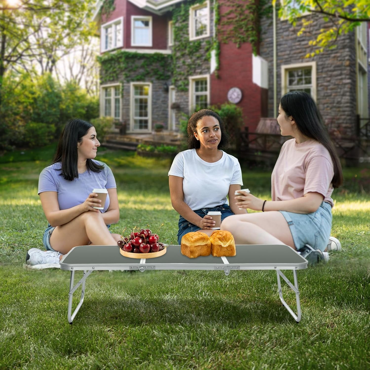 sasyxdc Small Camping Table 3FT Folding Picnic Table Foldable Low Camp ...