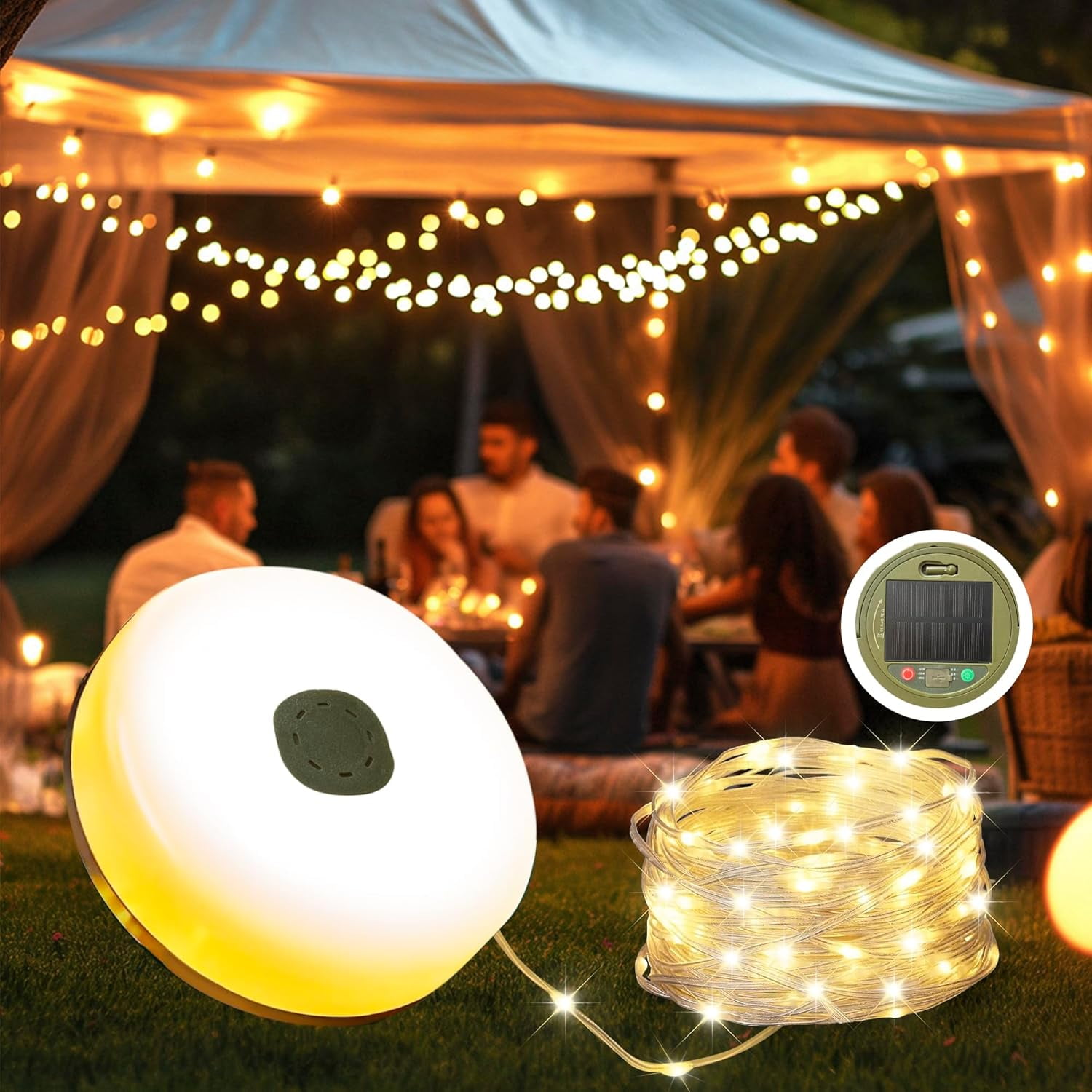 sasyxdc Solar Camping String Lights 33FT 100LED Quick Storage ...