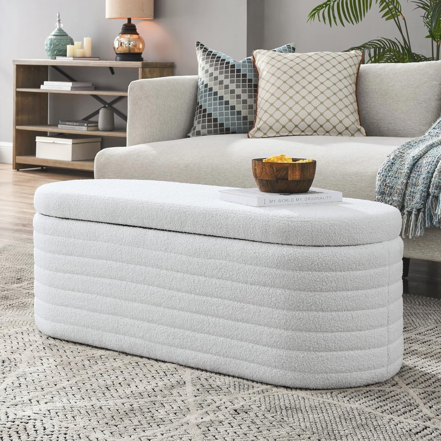 sasyxdc Teddy Velvet Oval Bedroom Storage Stool Soft Skin Friendly ...