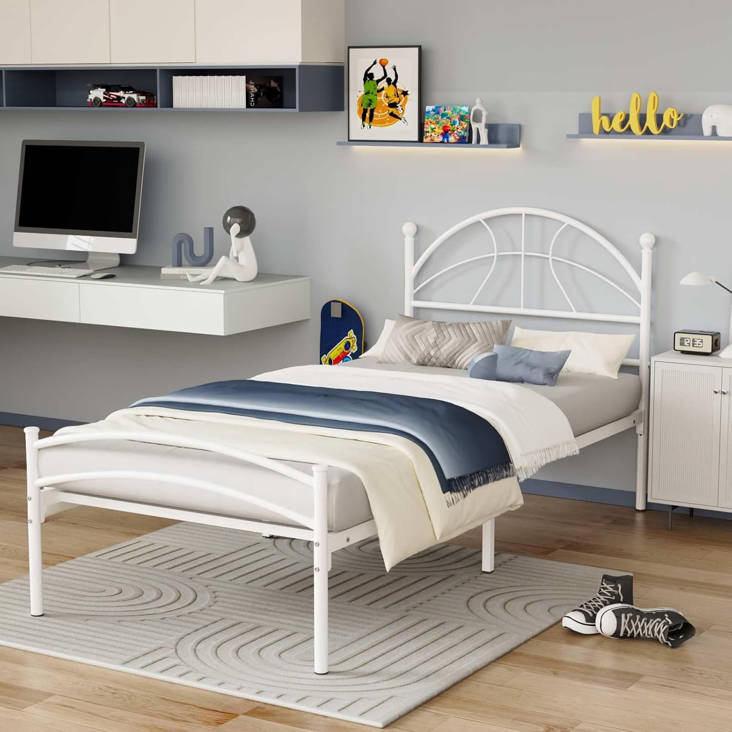 sasyxdc Twin Bed Frames with Basketball Shaped Headboard，Heavy Duty ...