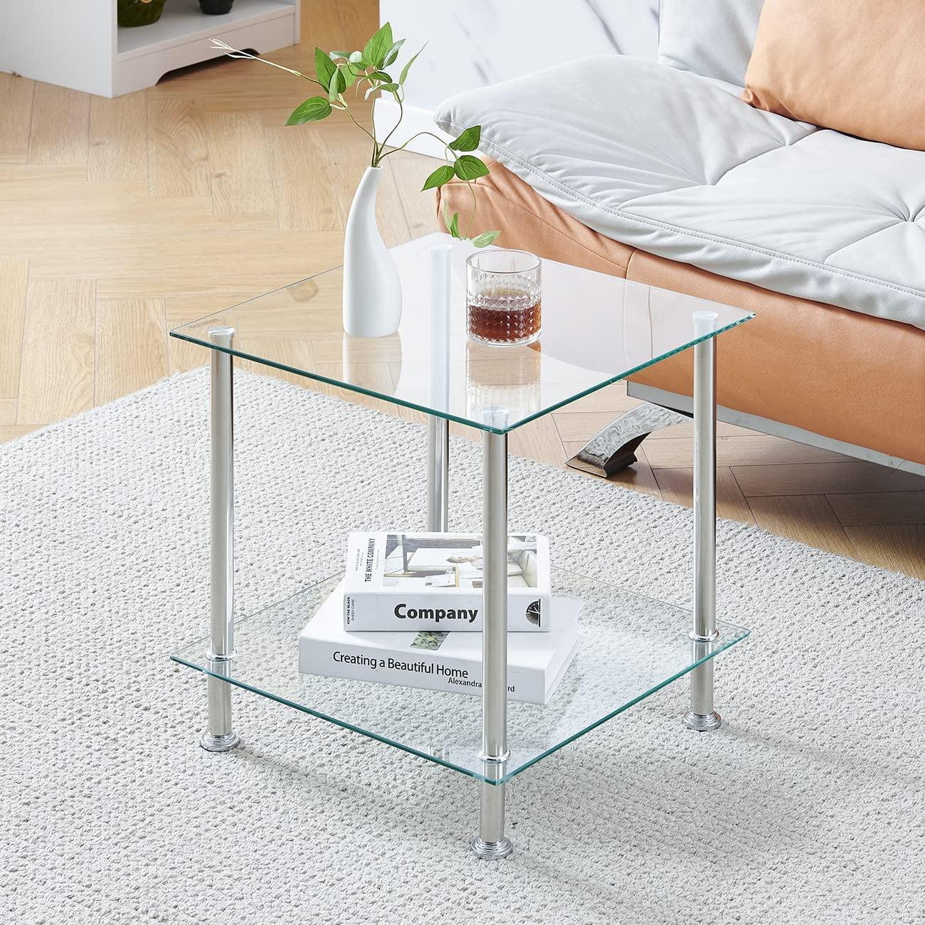 sasyxdc Two Tier Glass Square Coffee Table Side Table Lamp Table End ...