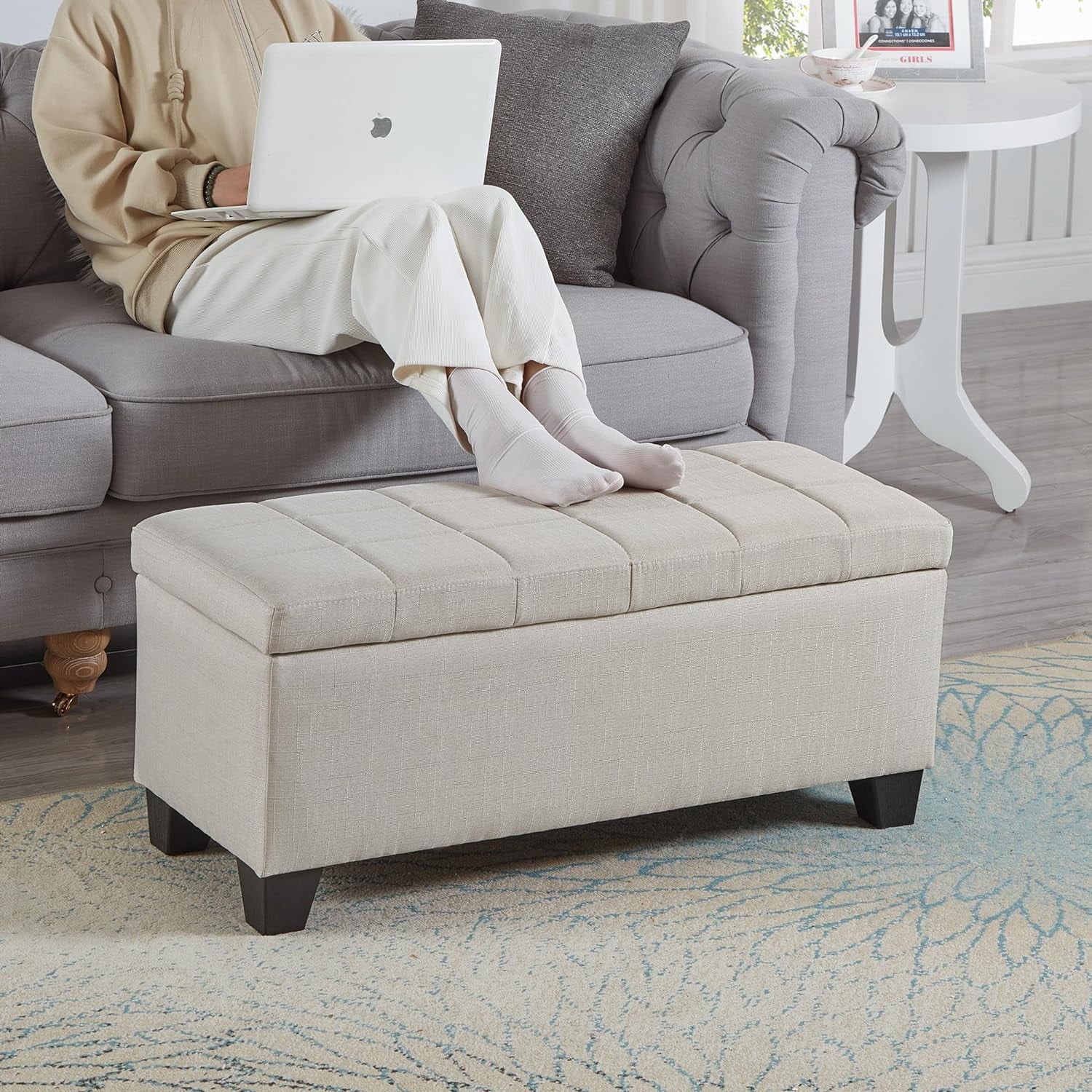sasyxdc Velvet Ottoman with Storage for Bedroom Modern Channel Tufted ...