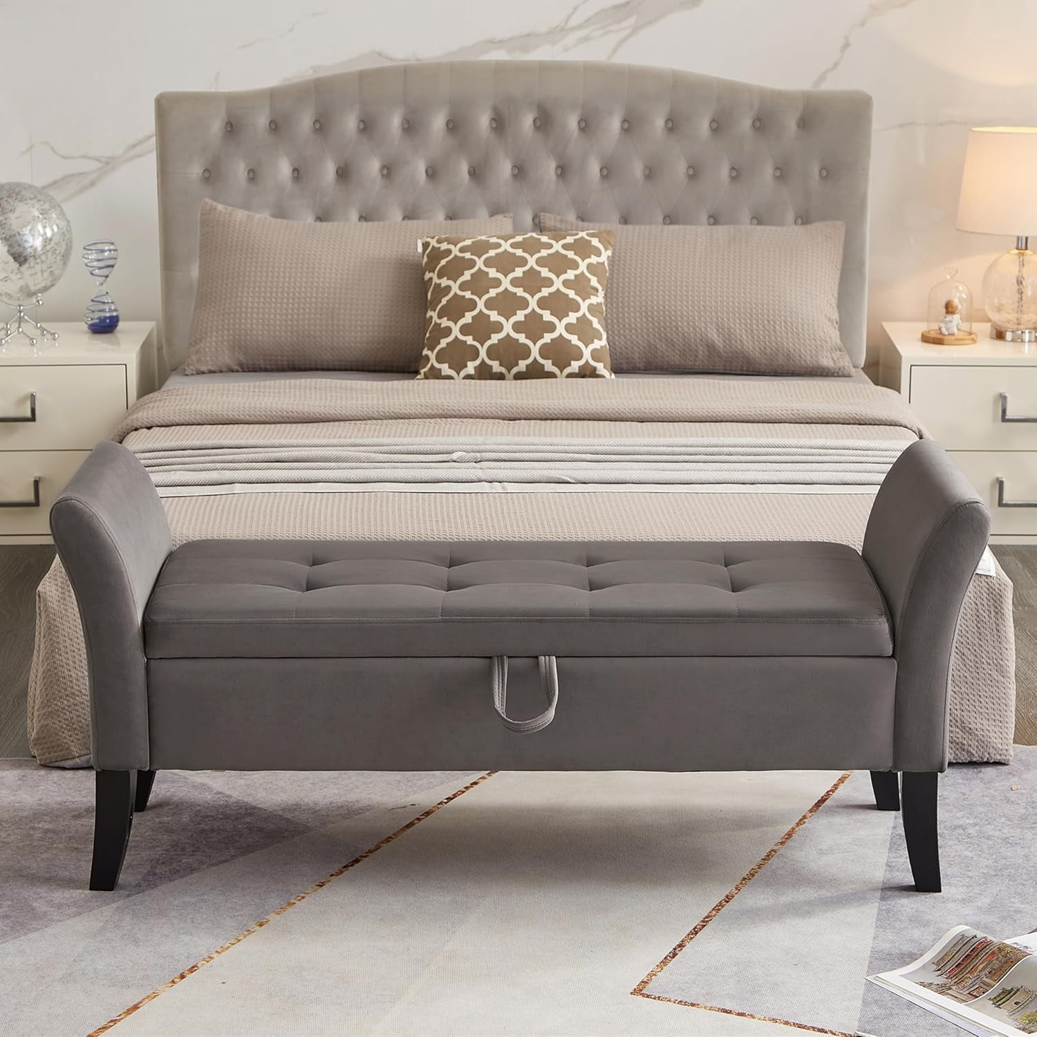 sasyxdc Velvet Storage Bench with Flared Arms 51.5" Long Bed End ...