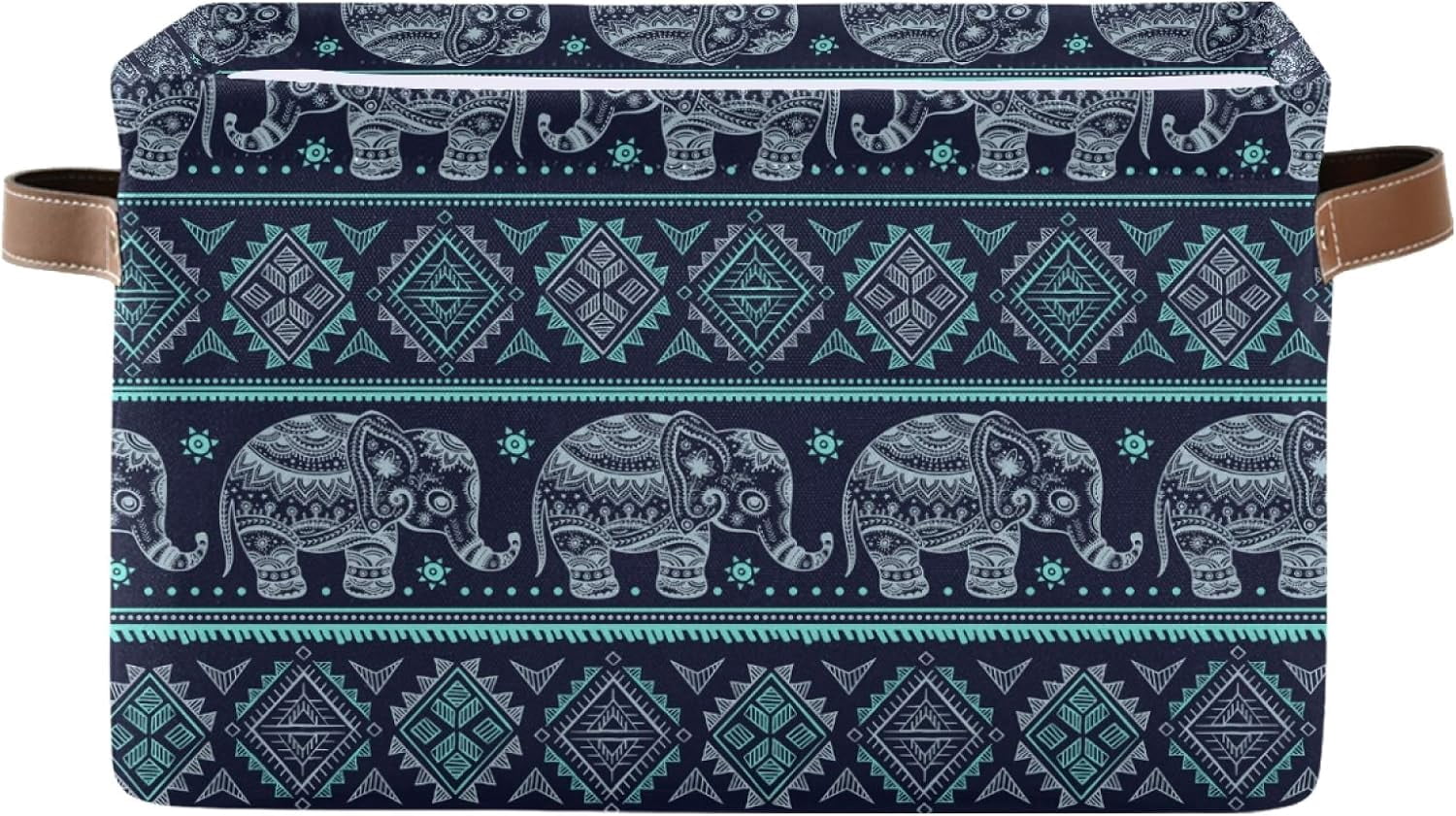 sasyxdc Vintage Indian Ethnic Elephant Square Storage Basket Bin Canvas ...