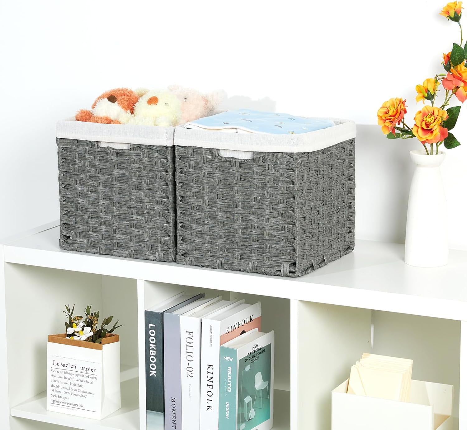 sasyxdc Wicker Cube Baskets with Liners Cube Storage Organizer for ...