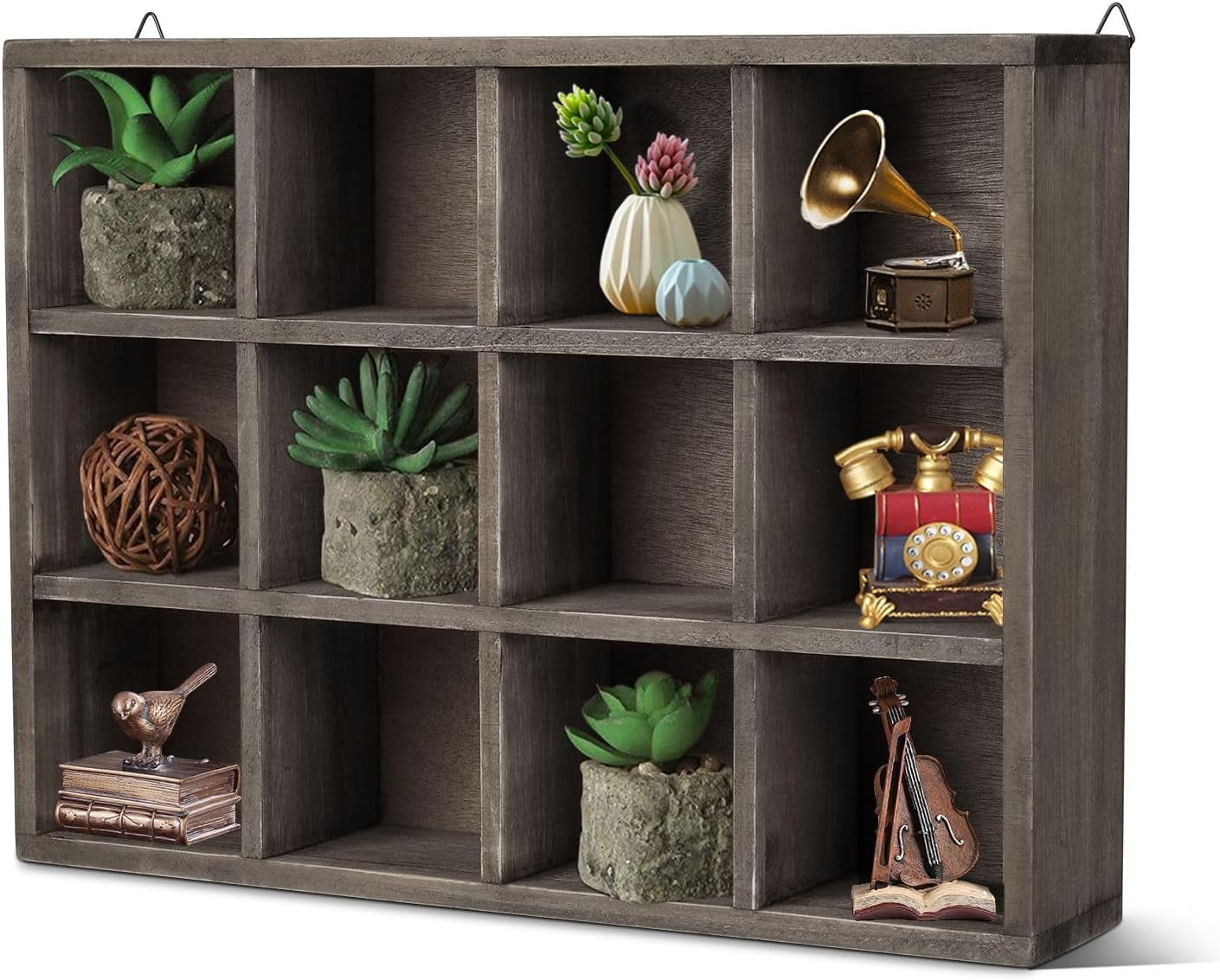 chdqwer Wooden Cubby Shelf - 12-Compartment Floating Hanging Wall ...