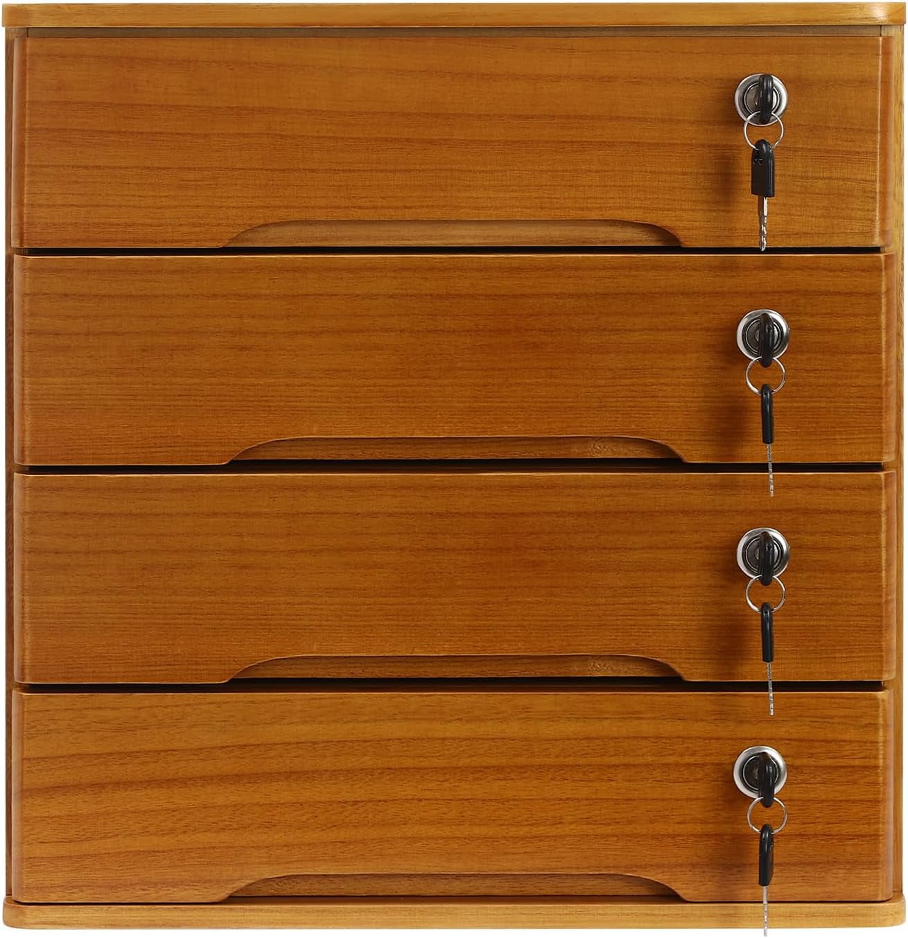 sasyxdc Wooden Desktop Storage Box with Lockable Drawers 4 Tier Jewelry ...