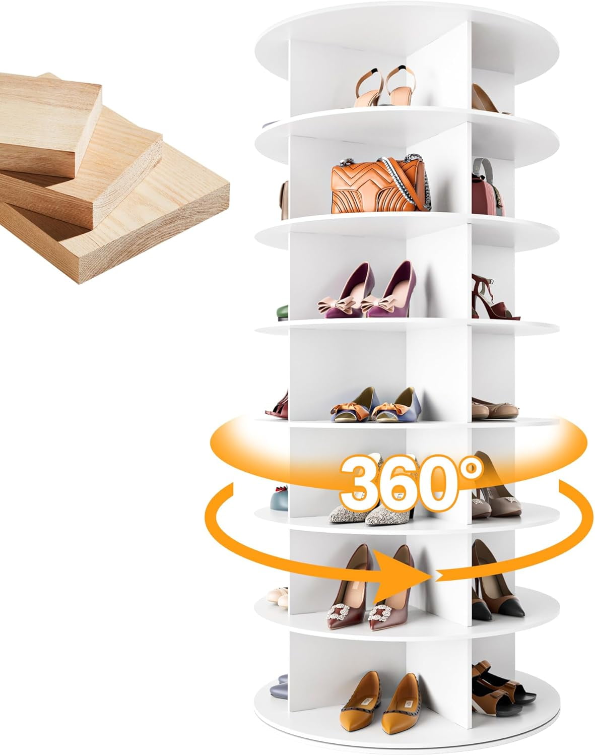 SASYXDC Wooden Rotating Shoe Tower 7 Tier Organizer Vertical Spinning ...