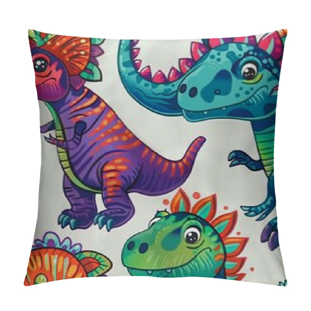 saur Cushion Cover, Colorful Funny Different Themed Friendly Wildlife ...