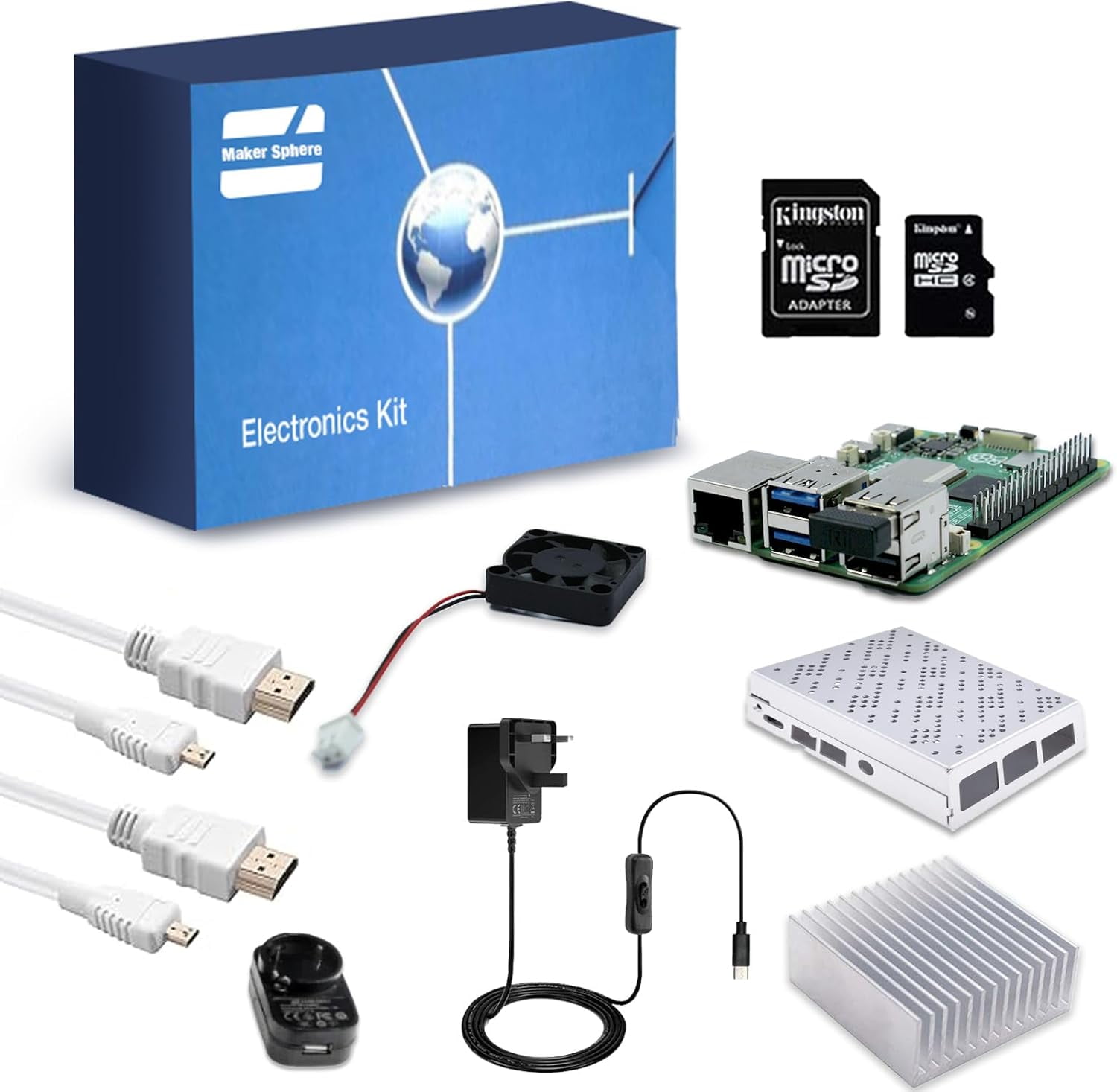 sb Components Raspberry Pi 4 Model B 8GB Starter Kit with 32GB SD Card, Raspberry-Pi Aluminum ...