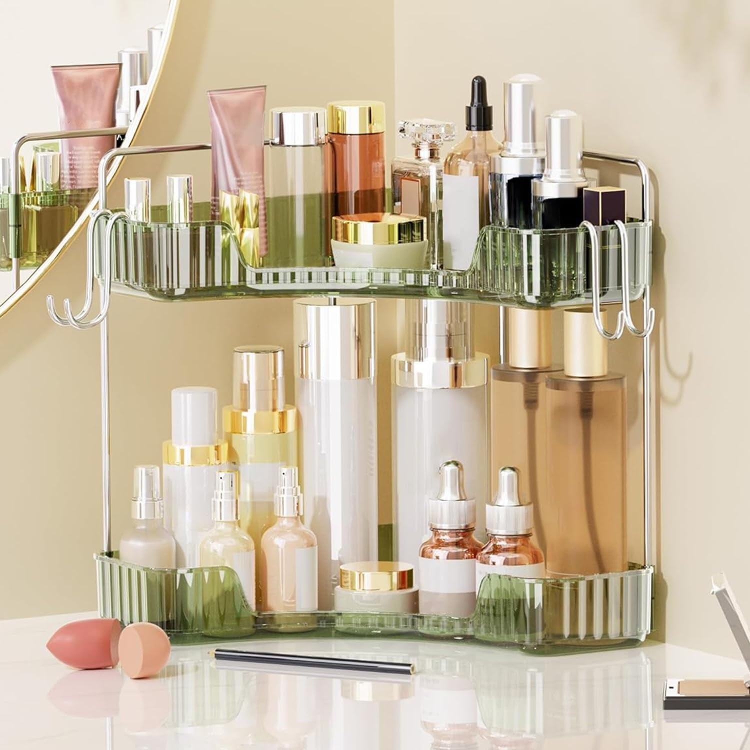 schiudm 2 Tier Corner Bathroom Organizer Countertop Plastic Bathroom ...