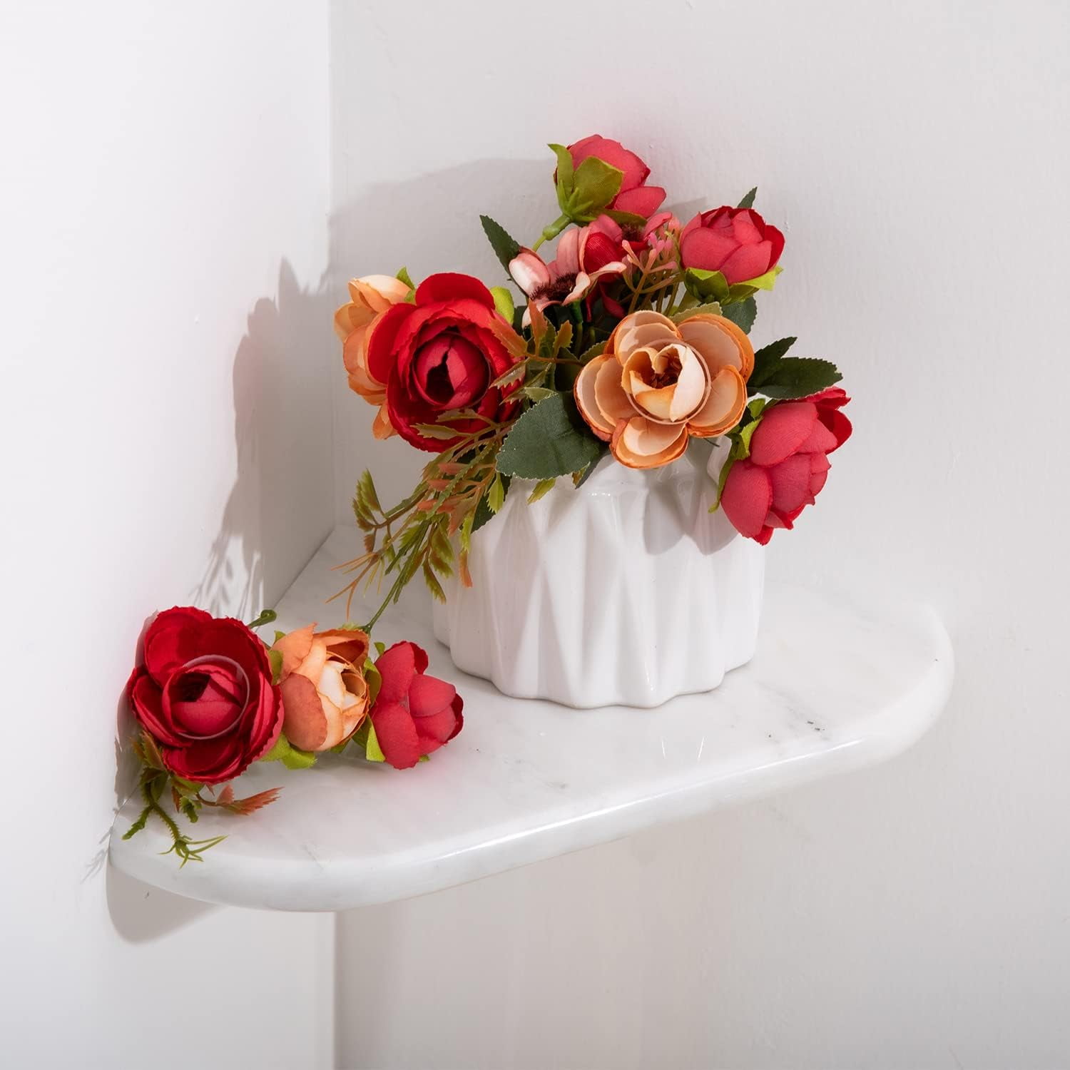 fhxbjoi Carrara Marble Corner Shower Shelf 8" Corner Shelves for Wall Bathroom Shower 1 Piece ...