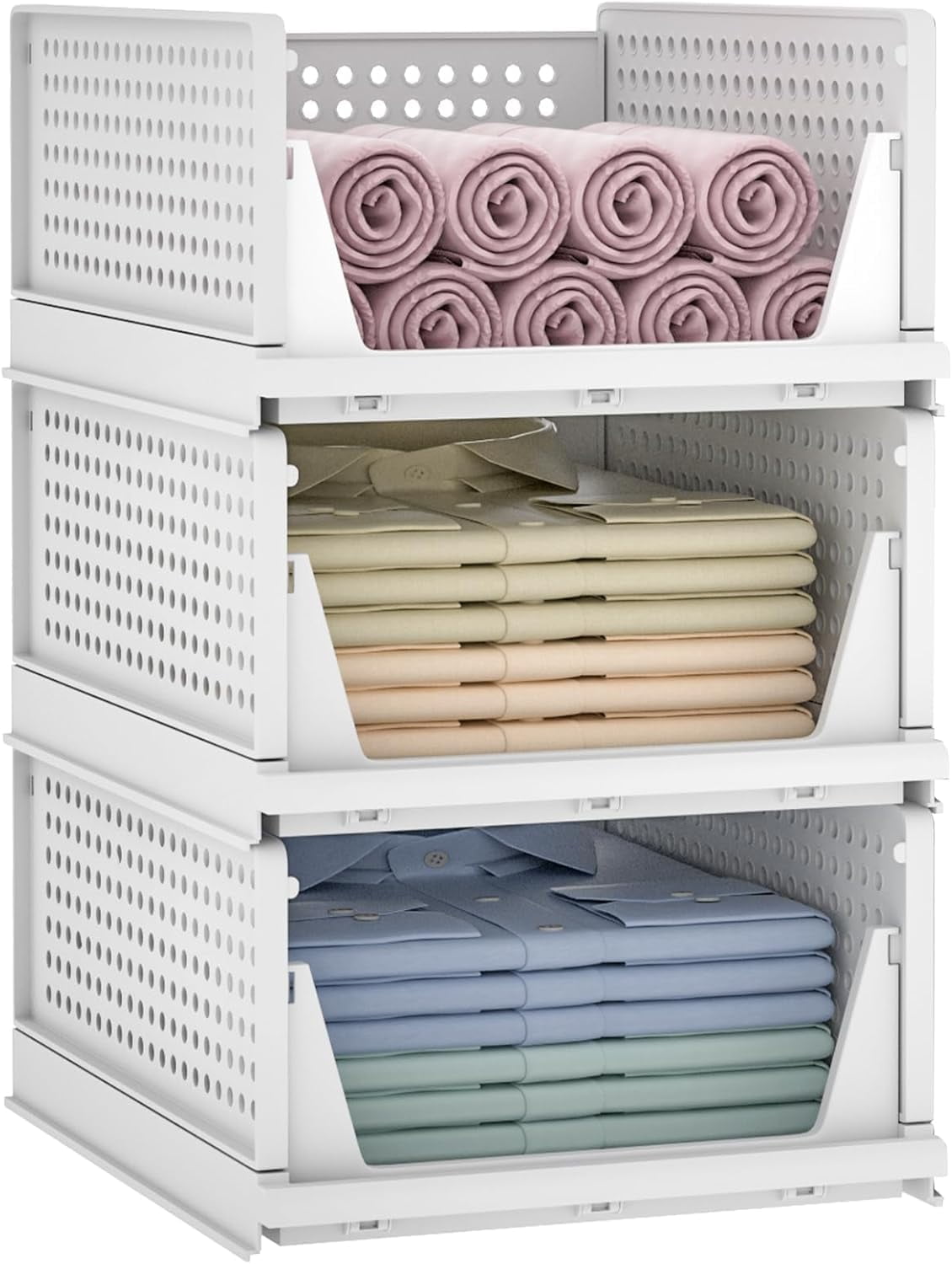 schiudm Stackable Plastic Storage Basket Foldable Closet Organizers and ...