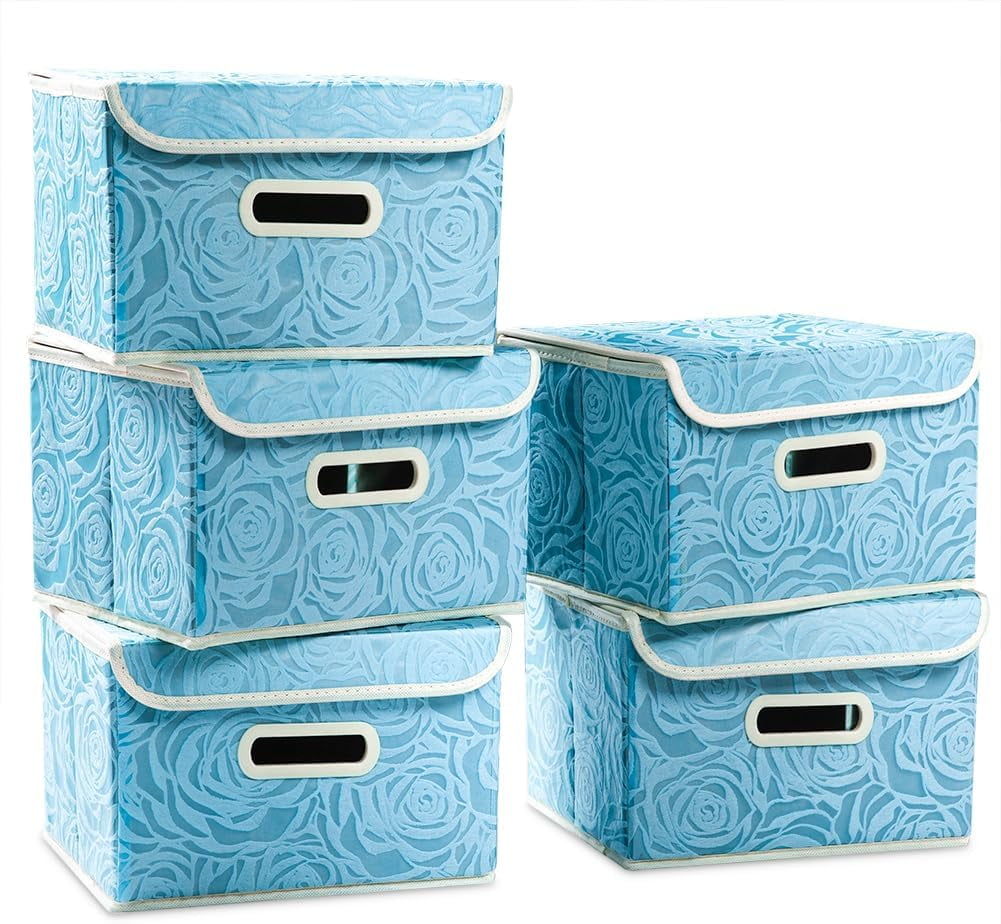 schiudm Stackable Storage Boxes with Lids [5-Pack] Fabric Decorative ...