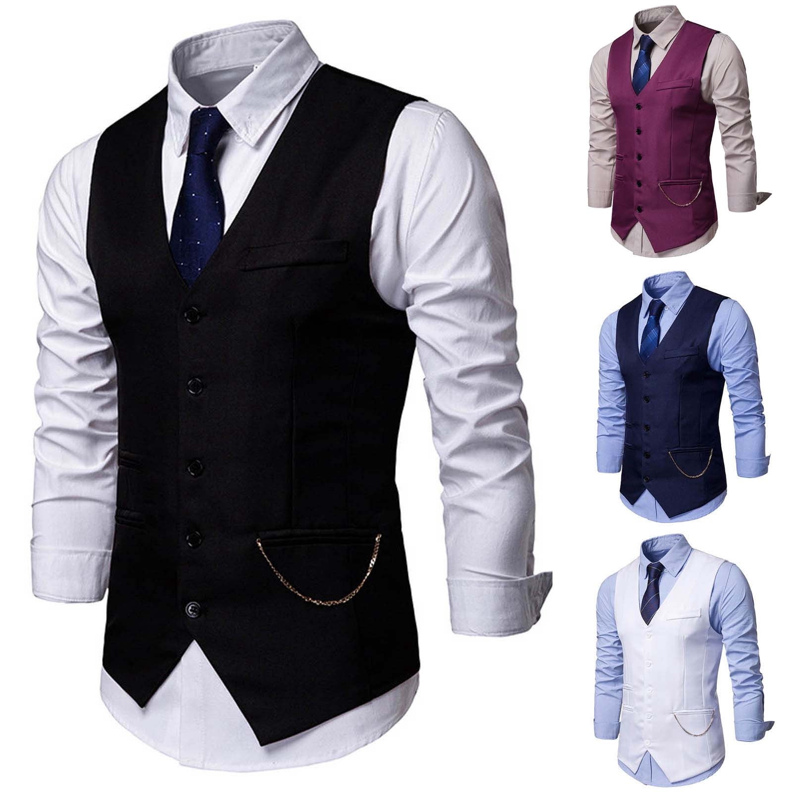 sckarle Men's Suit Vests Casual Formal Dress Vest Business Slim Fit ...