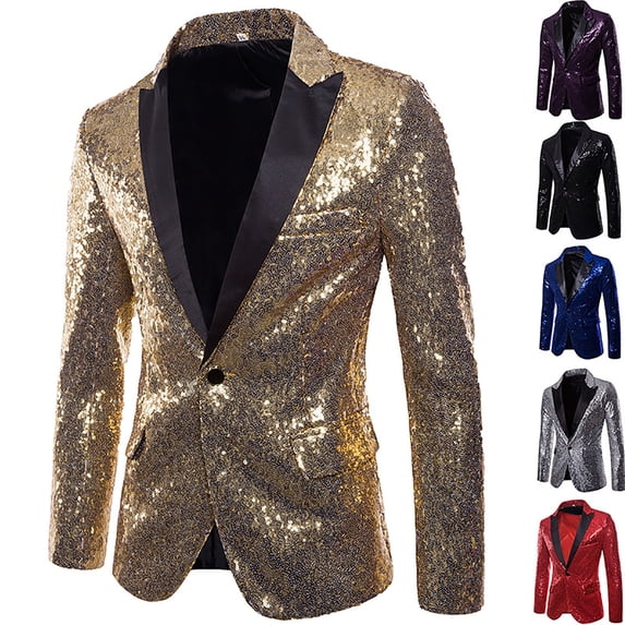 sckarle Mens Shiny Sequin Blazer Tuxedo Party Dinner Prom One Button ...