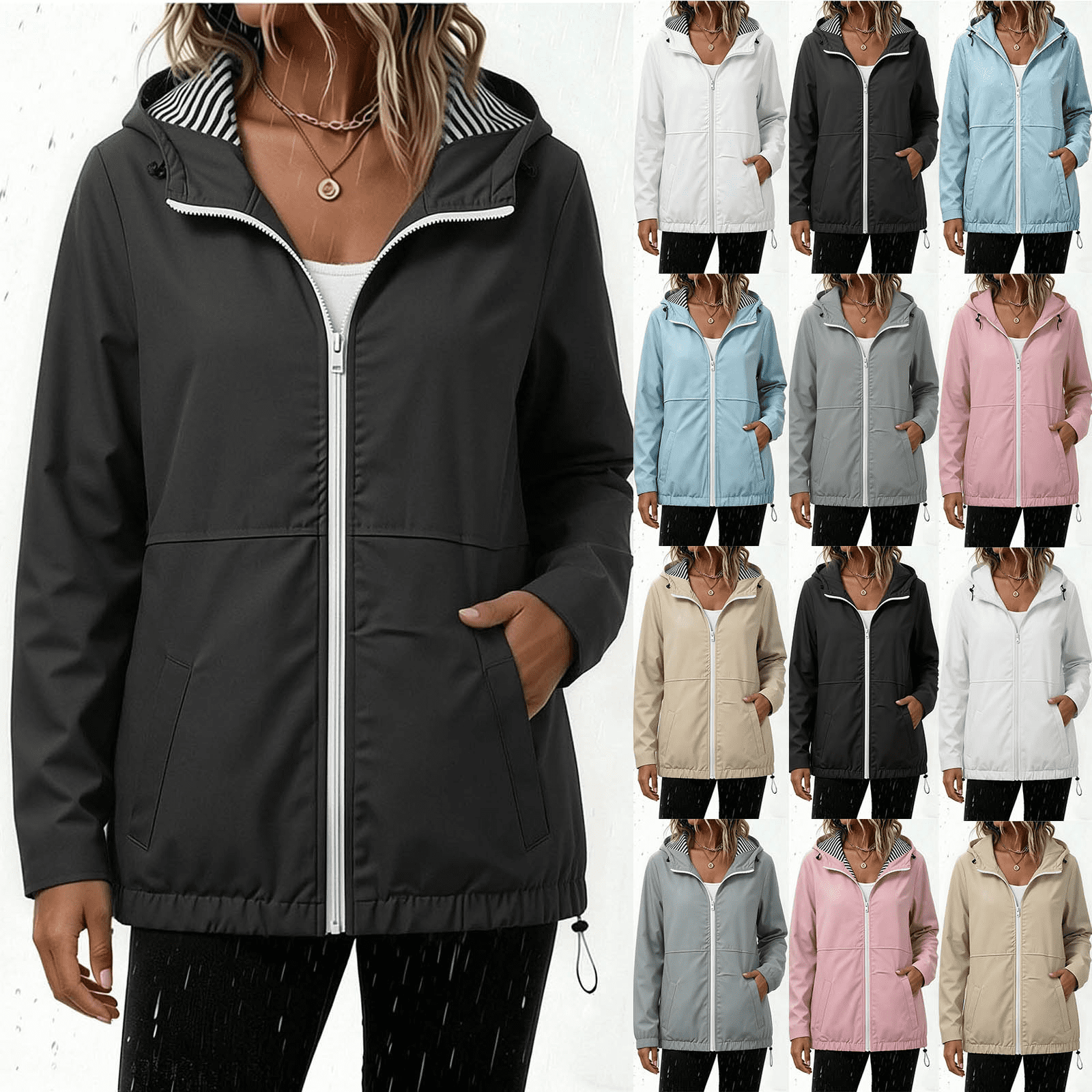sckarle Womens Rain Jacket Lightweight Windbreaker Waterproof Raincoat ...