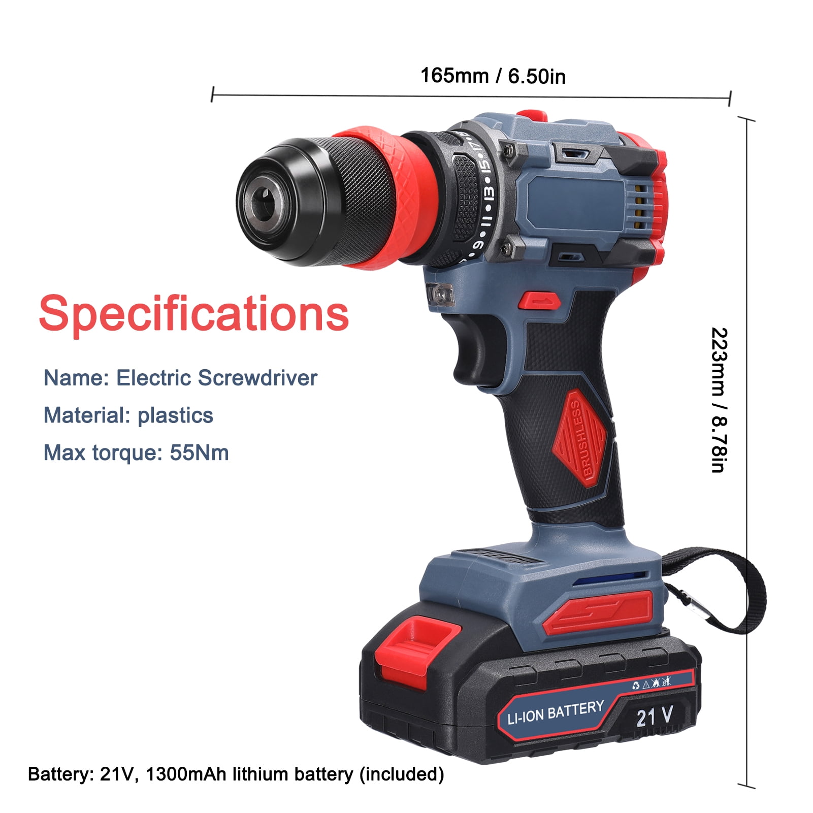 Screwdriver Drill 2in1 55nm Torque Motor Screw Driver 21v 2in1 Driver
