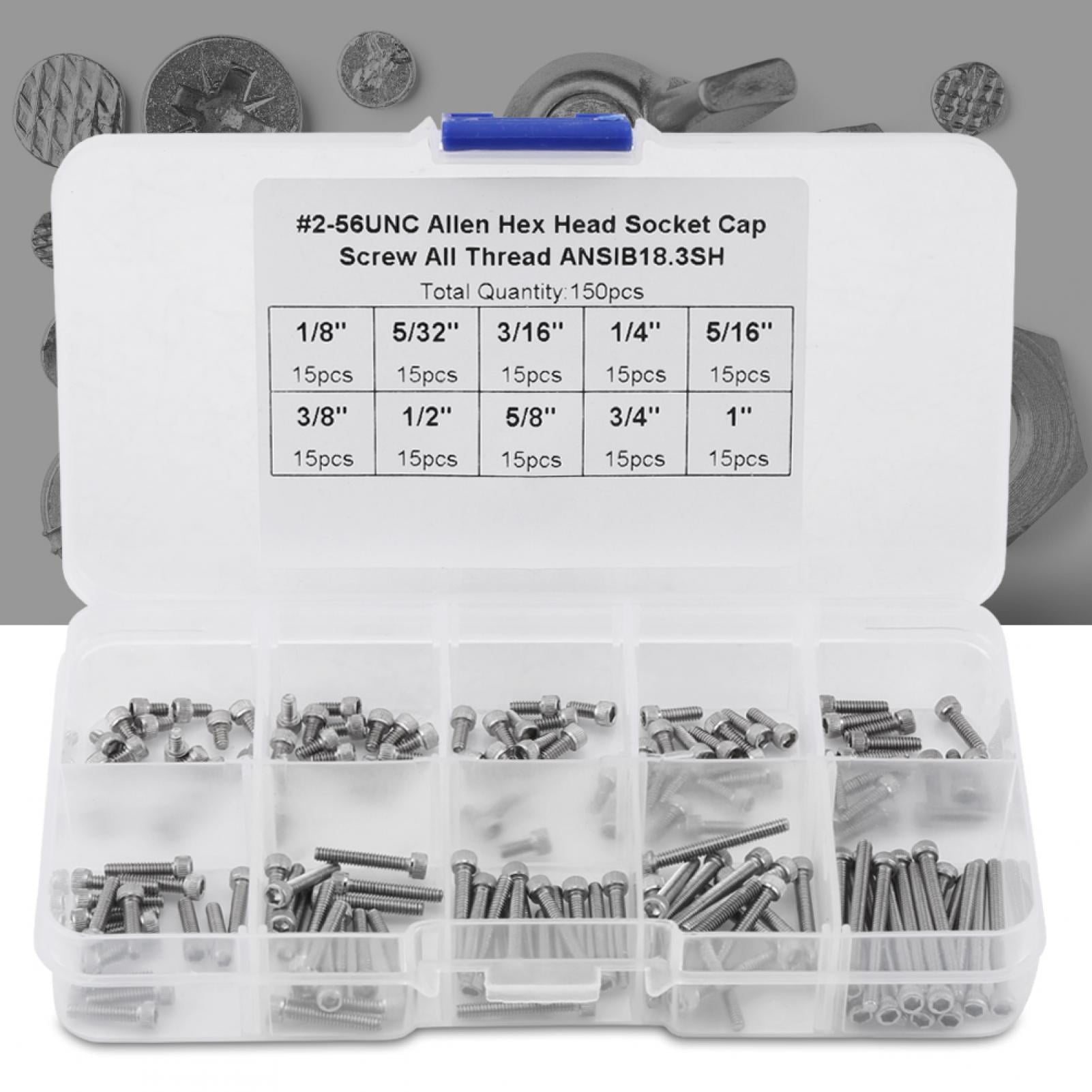screws,150PCS 9 Sizes Hex Socket Screws Assortment Set with Plastic Box ...