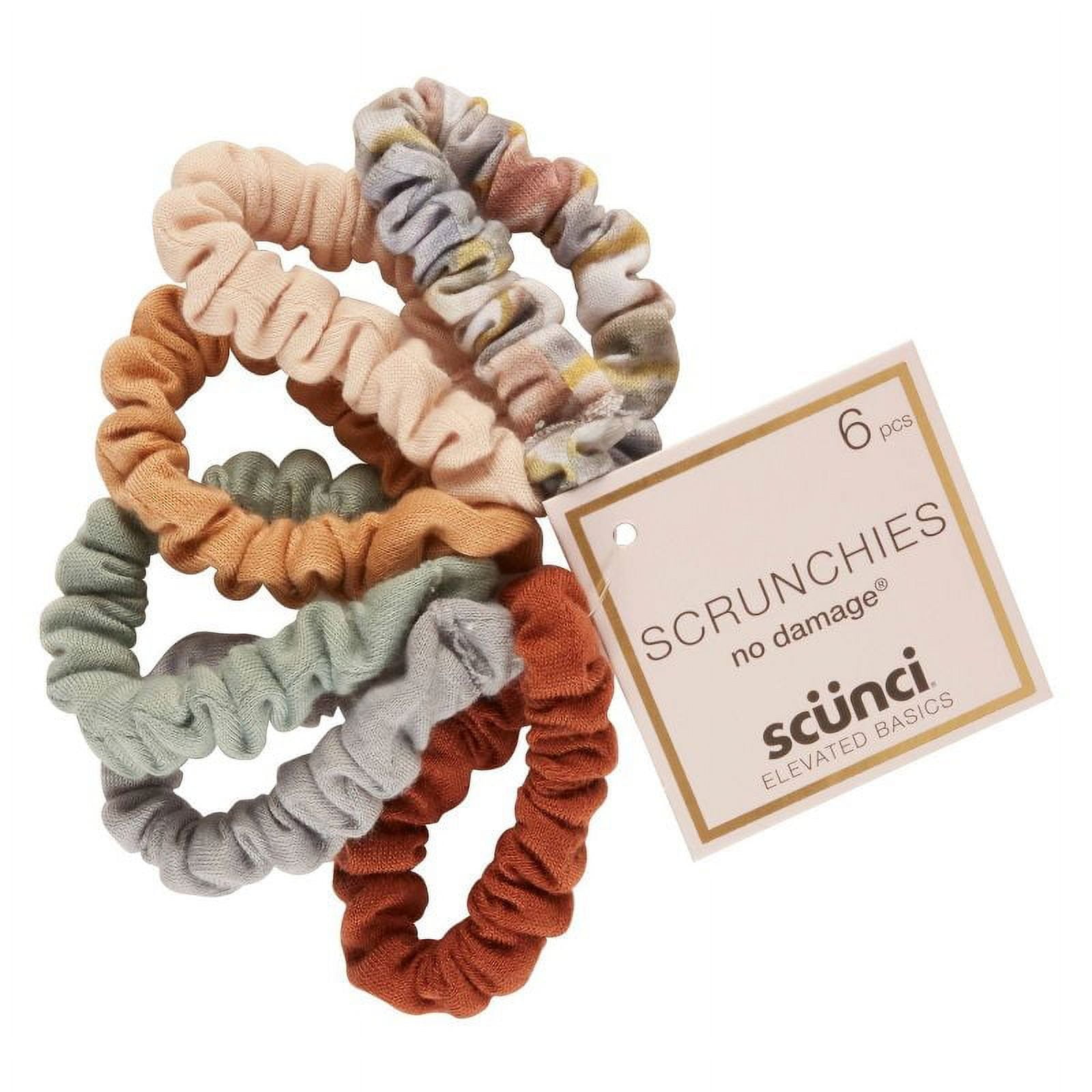 scunci Mini Scrunchies, Neutral Colors, 6-Pack, Soft Fabric, For Thick ...