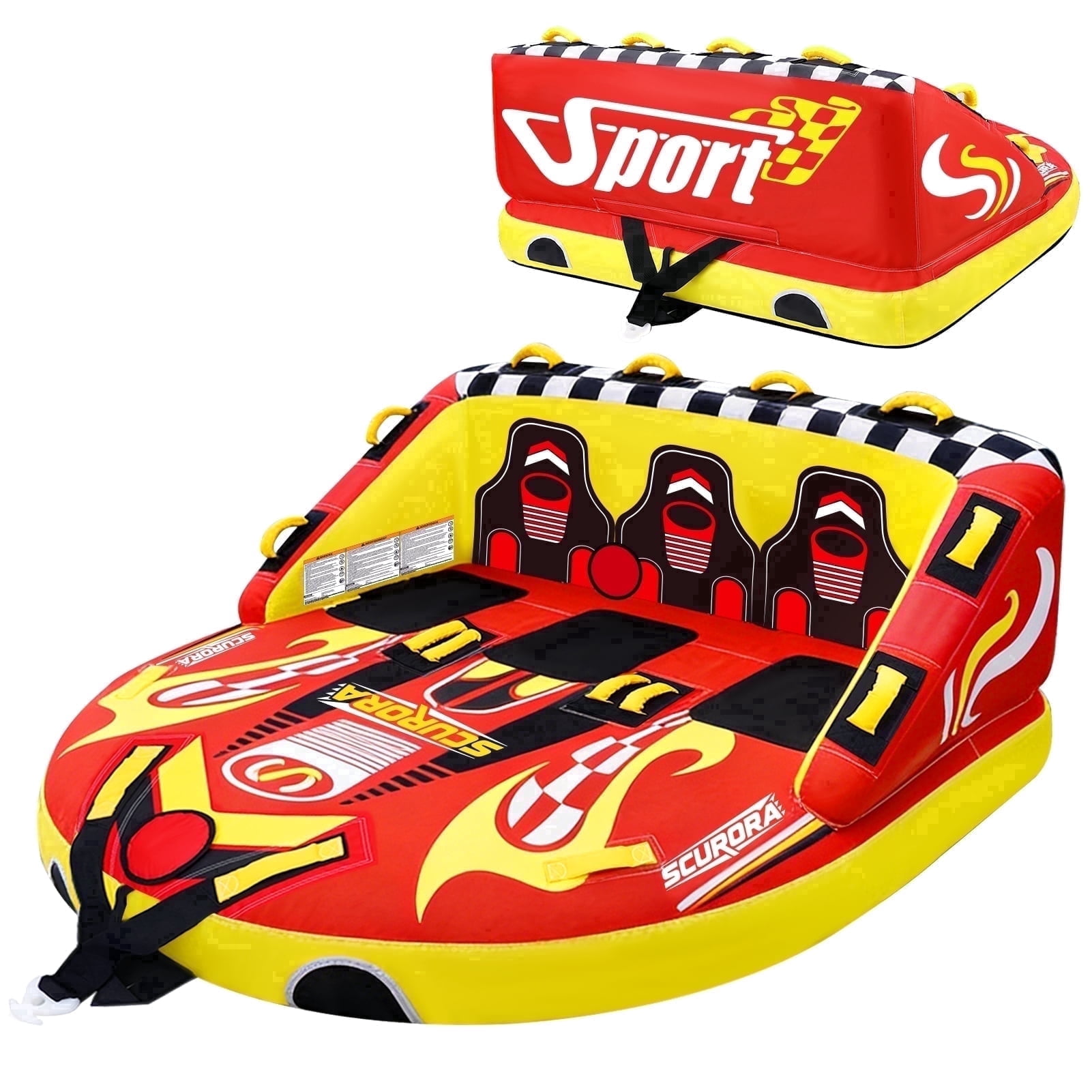 scurora 3 Person Towable Tube for Boating, Heavy Duty 840D Nylon Cover ...