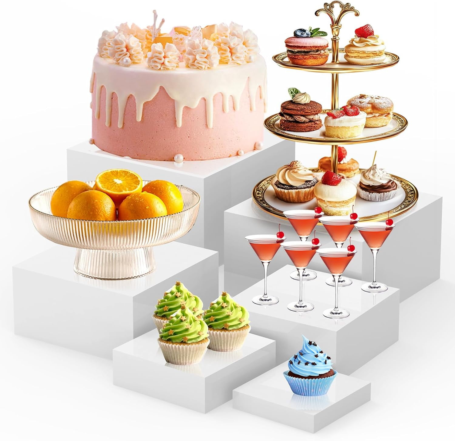 sdzhud 6Pcs Buffet Risers Mirror Acrylic Food Risers for Buffet Table ...