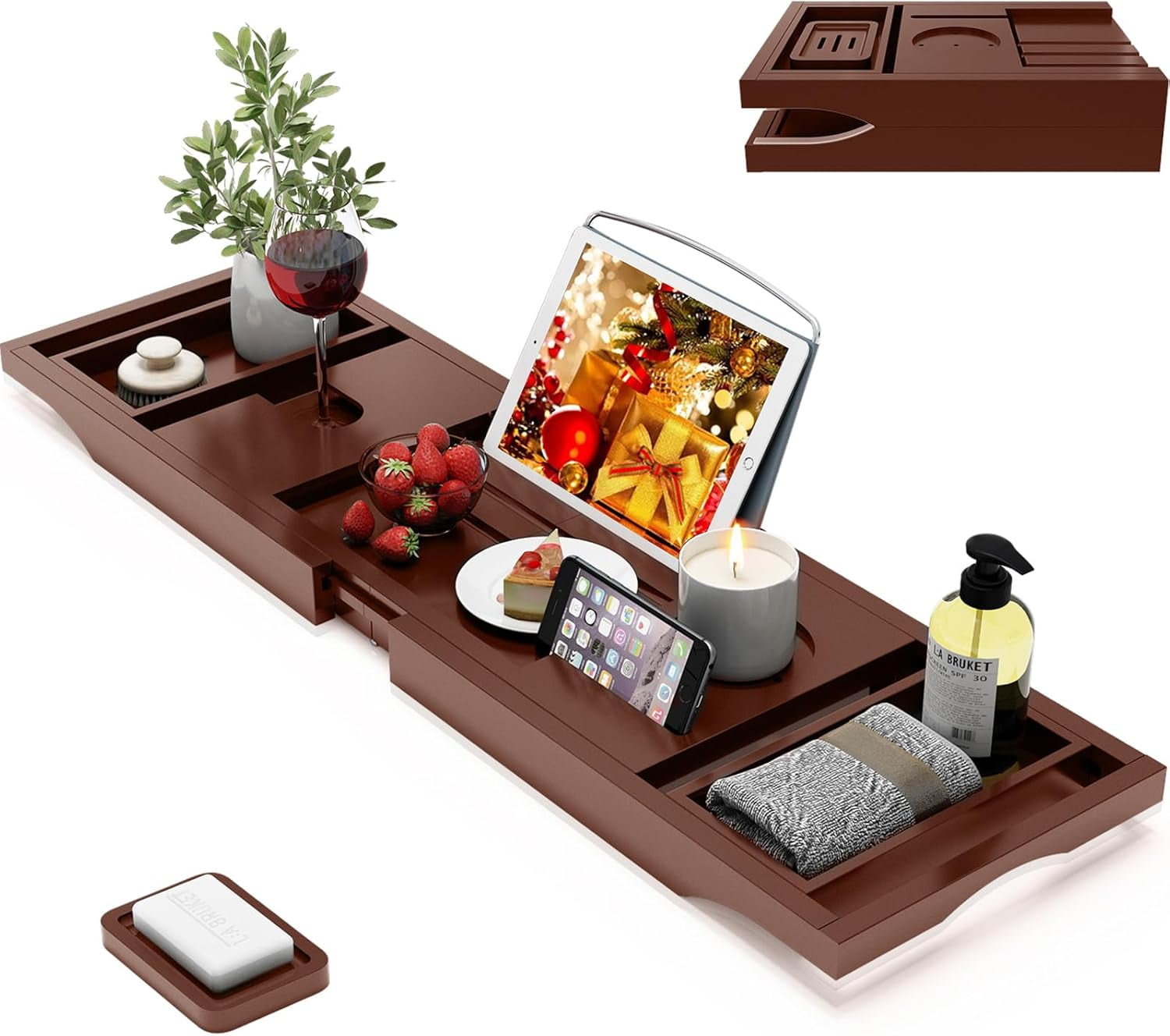 sdecl JKLCH Foldable Bamboo Bathtub Caddy Tray Expandable for Luxury ...