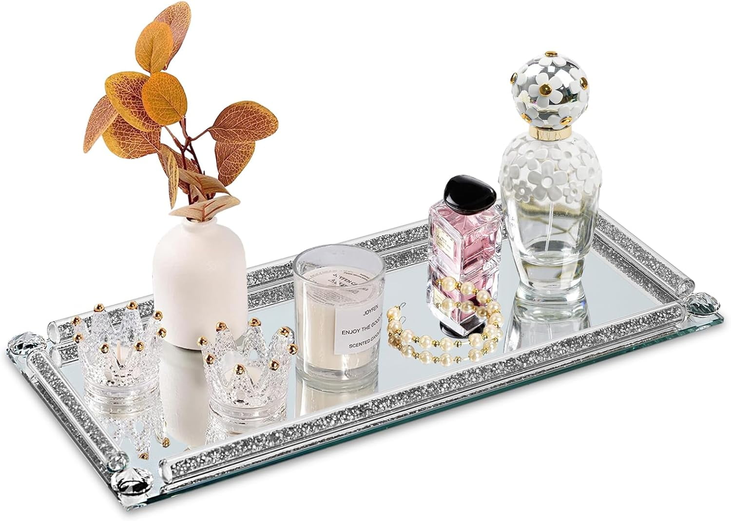 sdecl Large Mirror Perfume Tray for Dresser Crushed Diamond Filled ...