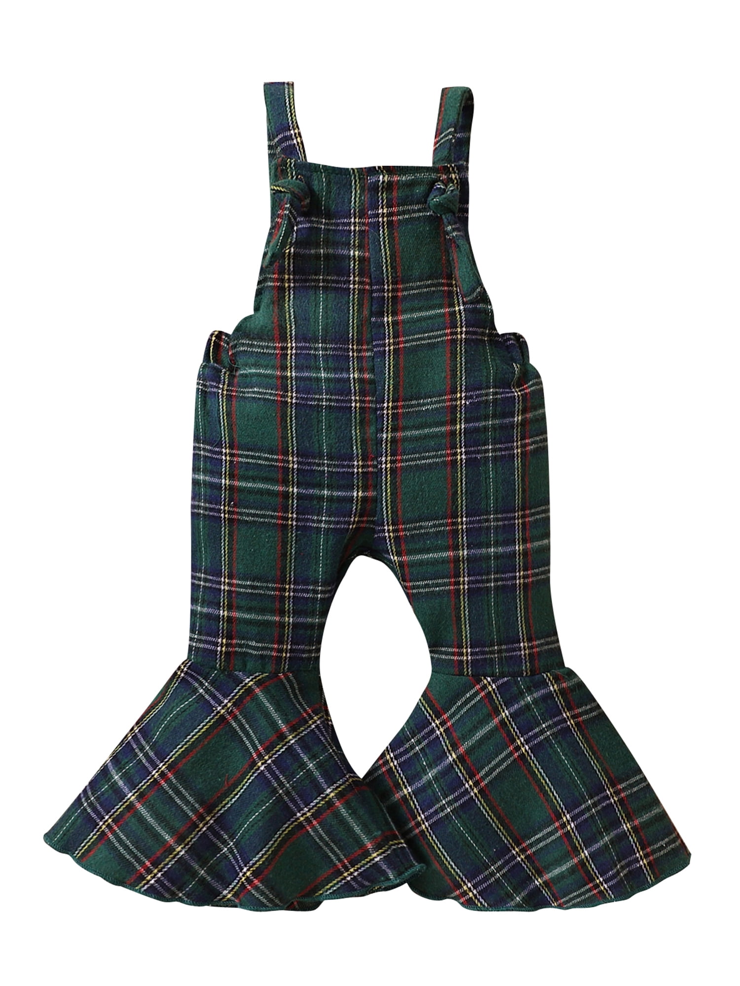 sdghg Kids Girls Suspender Pants, Vintage Elastic Waist Plaid Flare ...