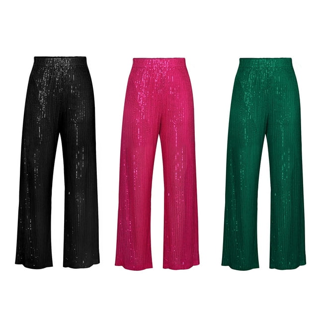 sdghg Sequins Women High Waist Wide Leg Pants Glitter Party Clubwear ...