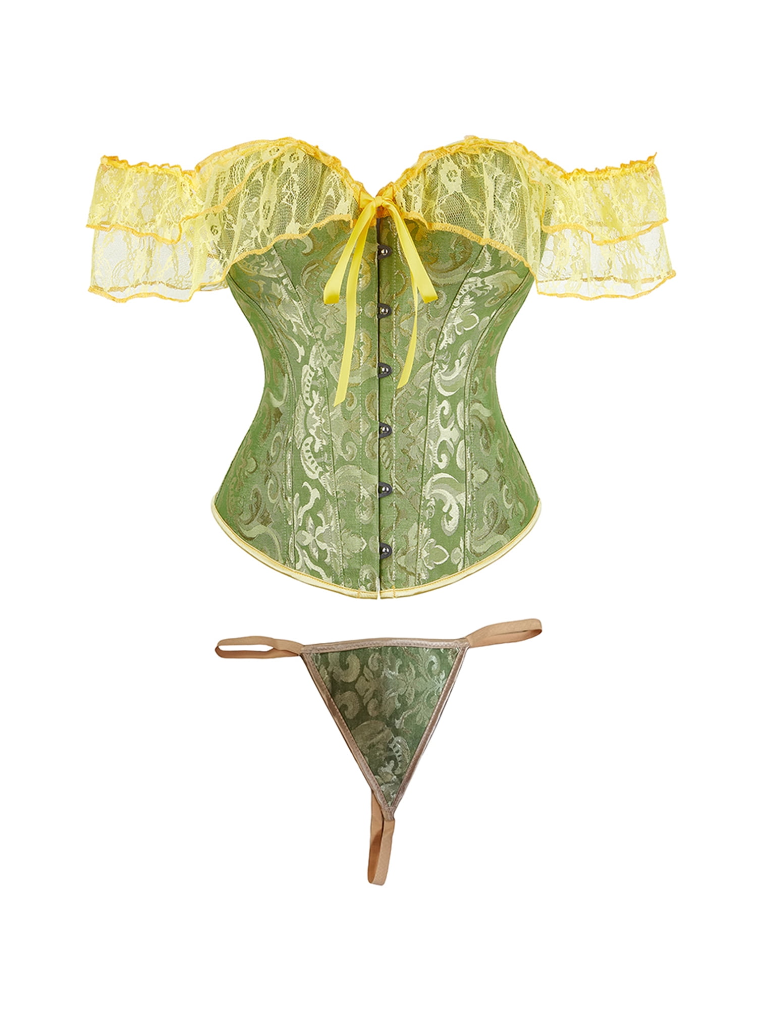 Sdghg Women Lace Corset Tops Solid Color Elegant Bandage Button Short