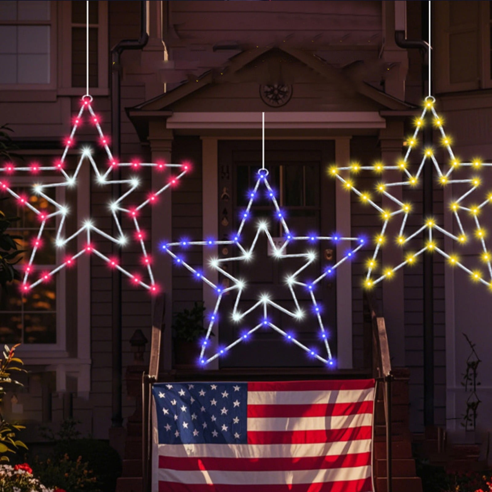 sdhkgrrt 3Pcs Patriotic Glowing Star Lights, Glowing Pentagram Window ...